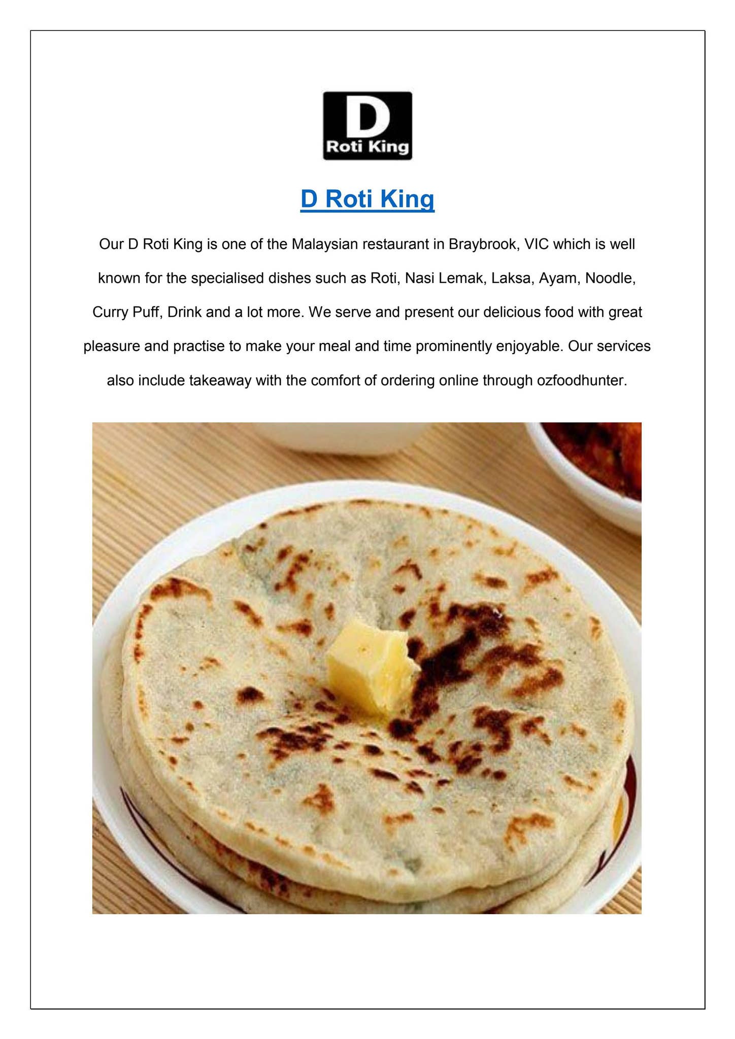 $5 off - D Roti King Menu Takeaway Braybrook, VIC by SonWilliamson - Issuu