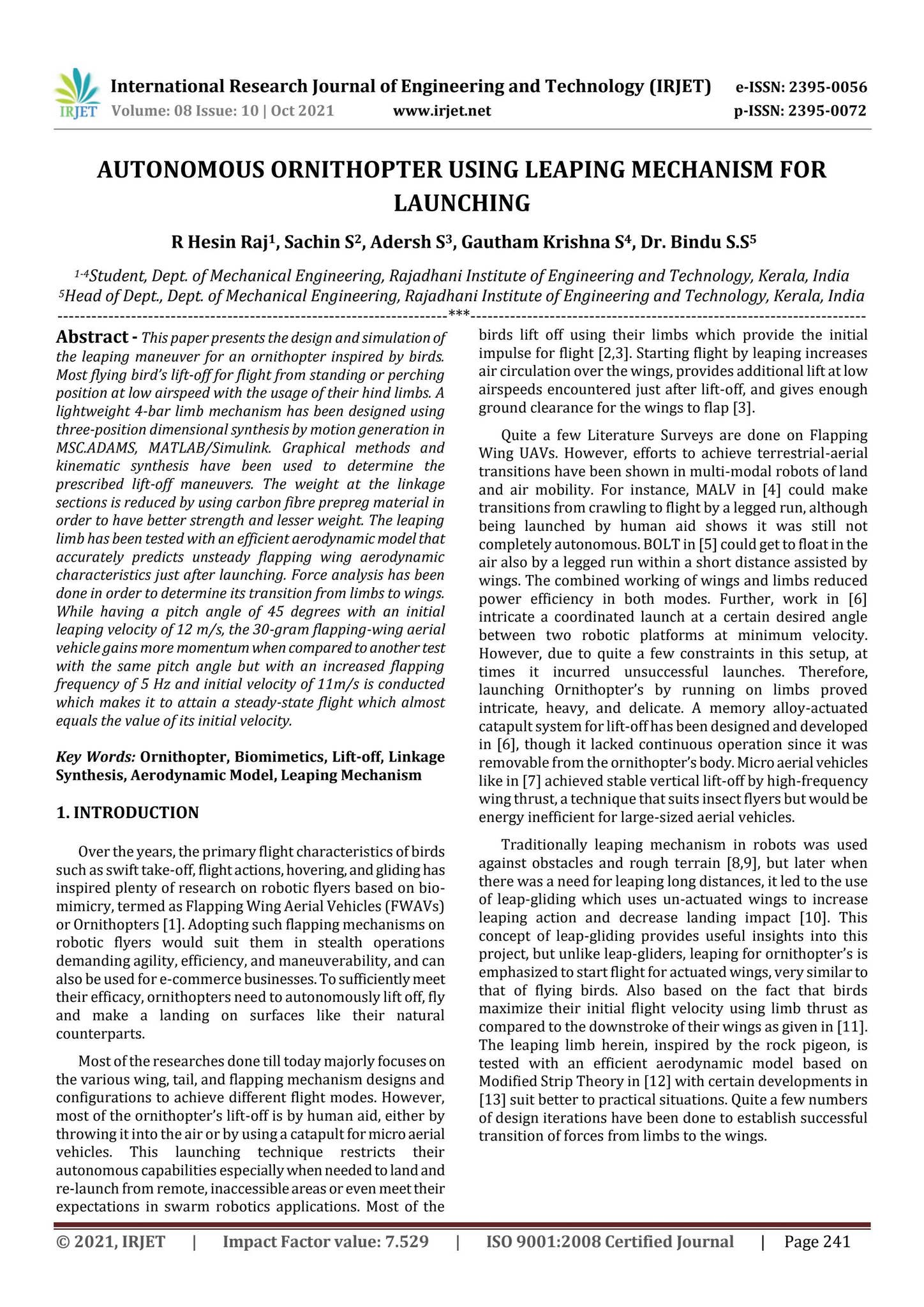 IRJET- Autonomous Ornithopter using Leaping Mechanism for Launching by ...
