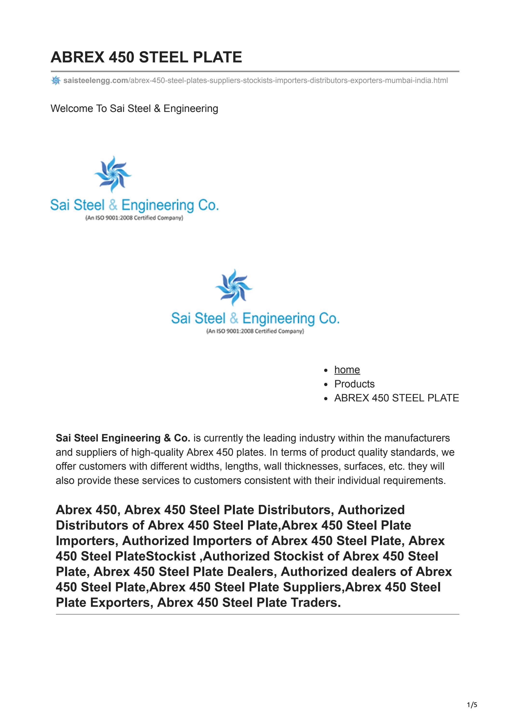 Abrex 400 SaiSteel & Engineering Company by Sai Steel - Issuu