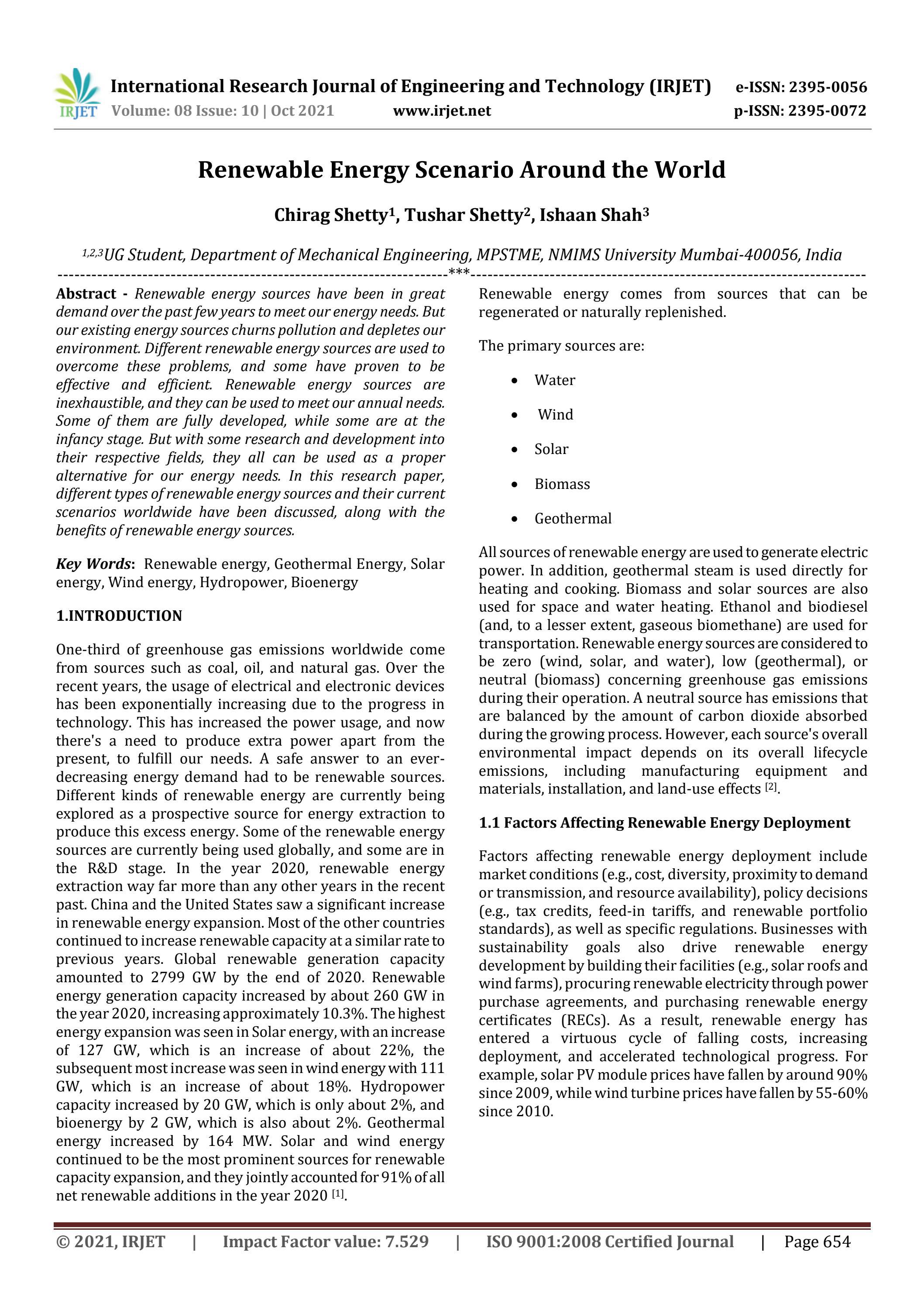 IRJET- Renewable Energy Scenario Around the World by IRJET Journal - Issuu