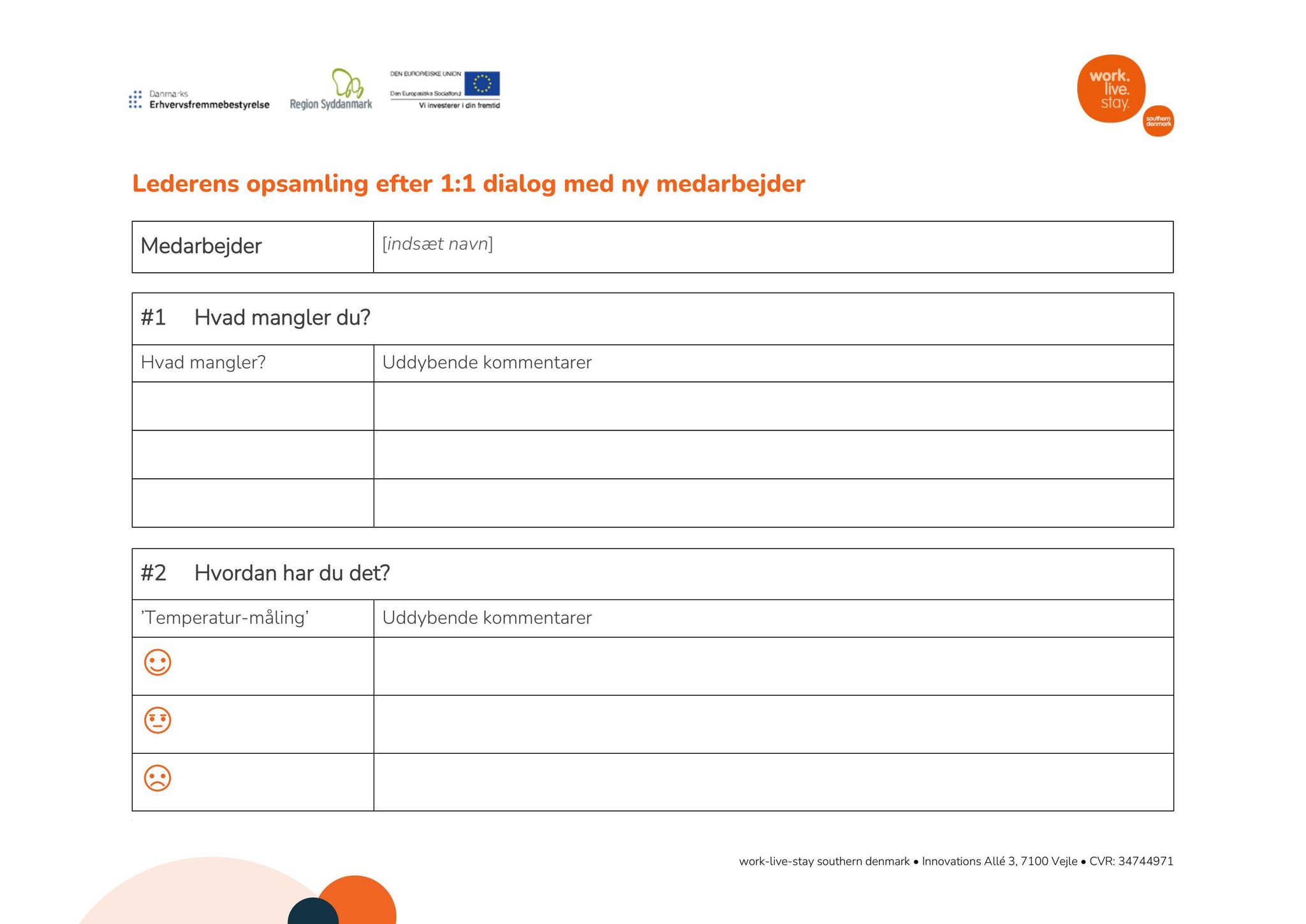 Onboarding - skema til opsamling efter 1:1 dialog med ny medarbejder by ...