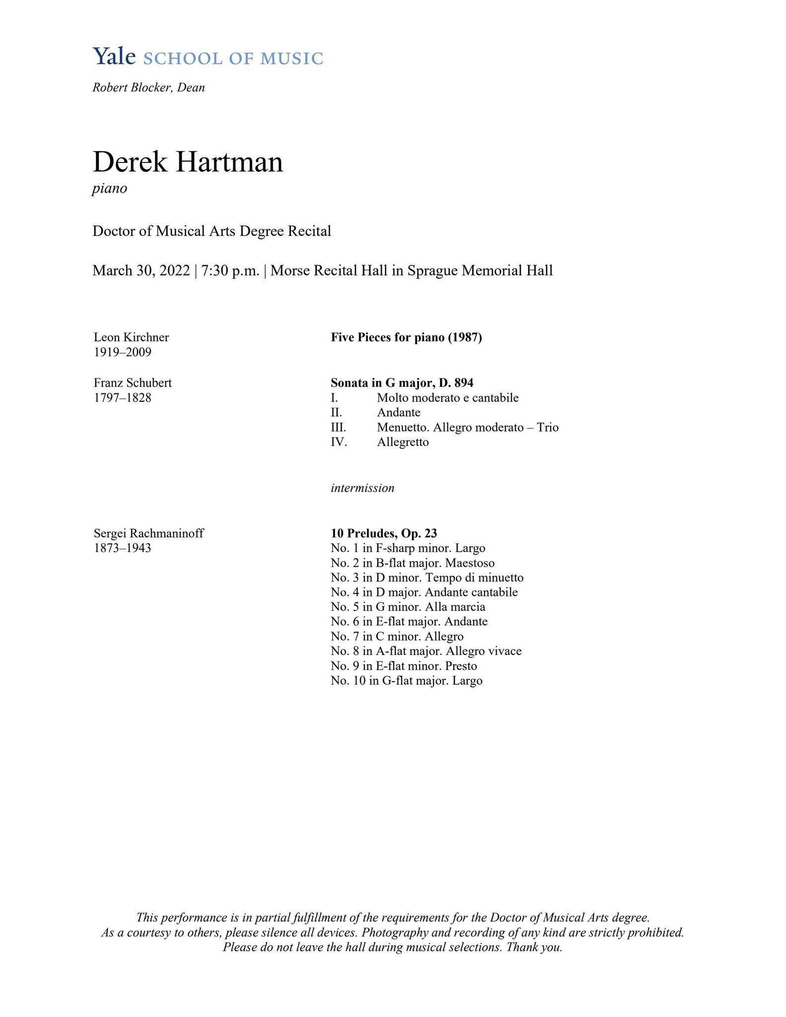 Derek Hartman, piano, March 30, 2022 by Yale School of Music - Issuu