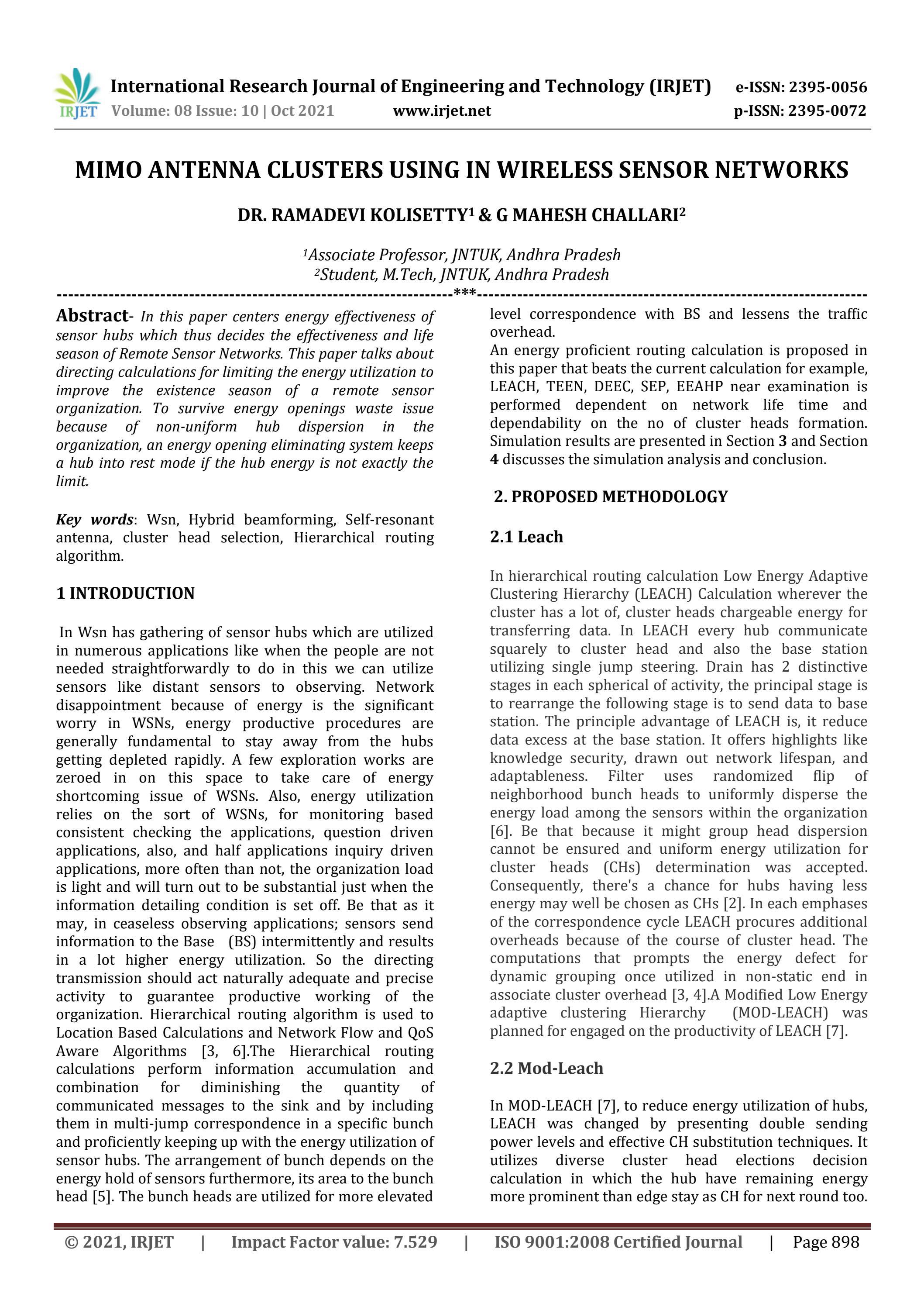 IRJET- MIMO Antenna Clusters using in Wireless Sensor Networks by IRJET ...