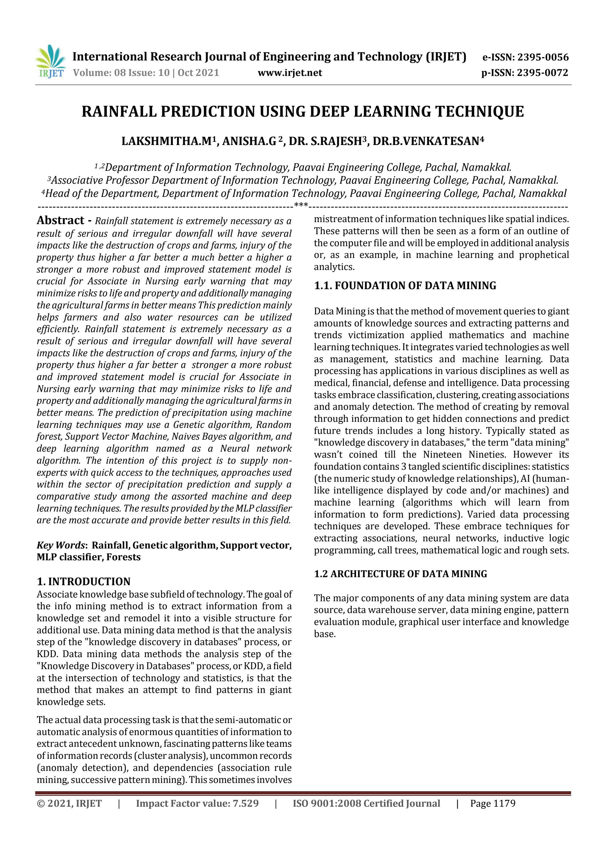 IRJET- Rainfall Prediction using Deep Learning Technique by IRJET Journal - Issuu