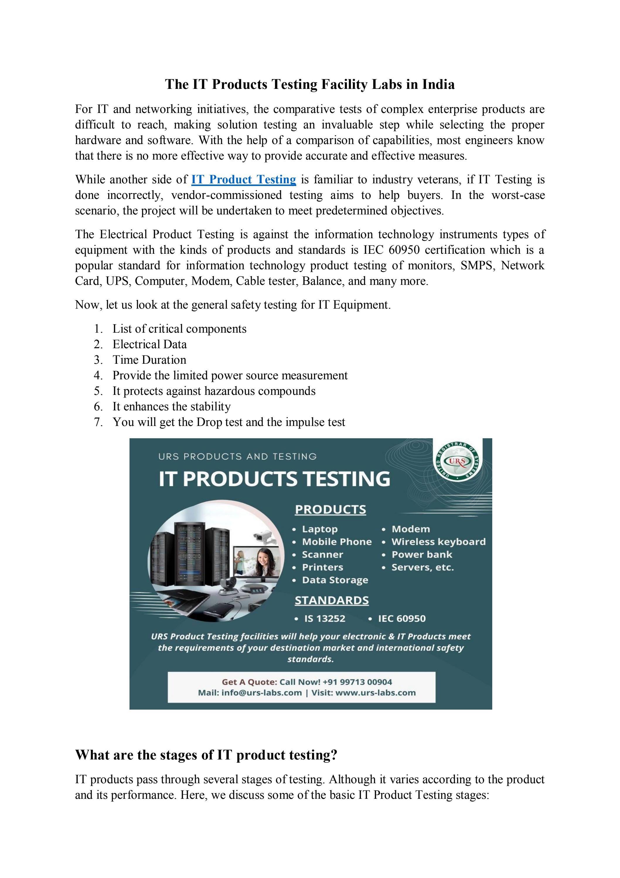 IT Product Testing Laboratory Services by URS Labs - Issuu