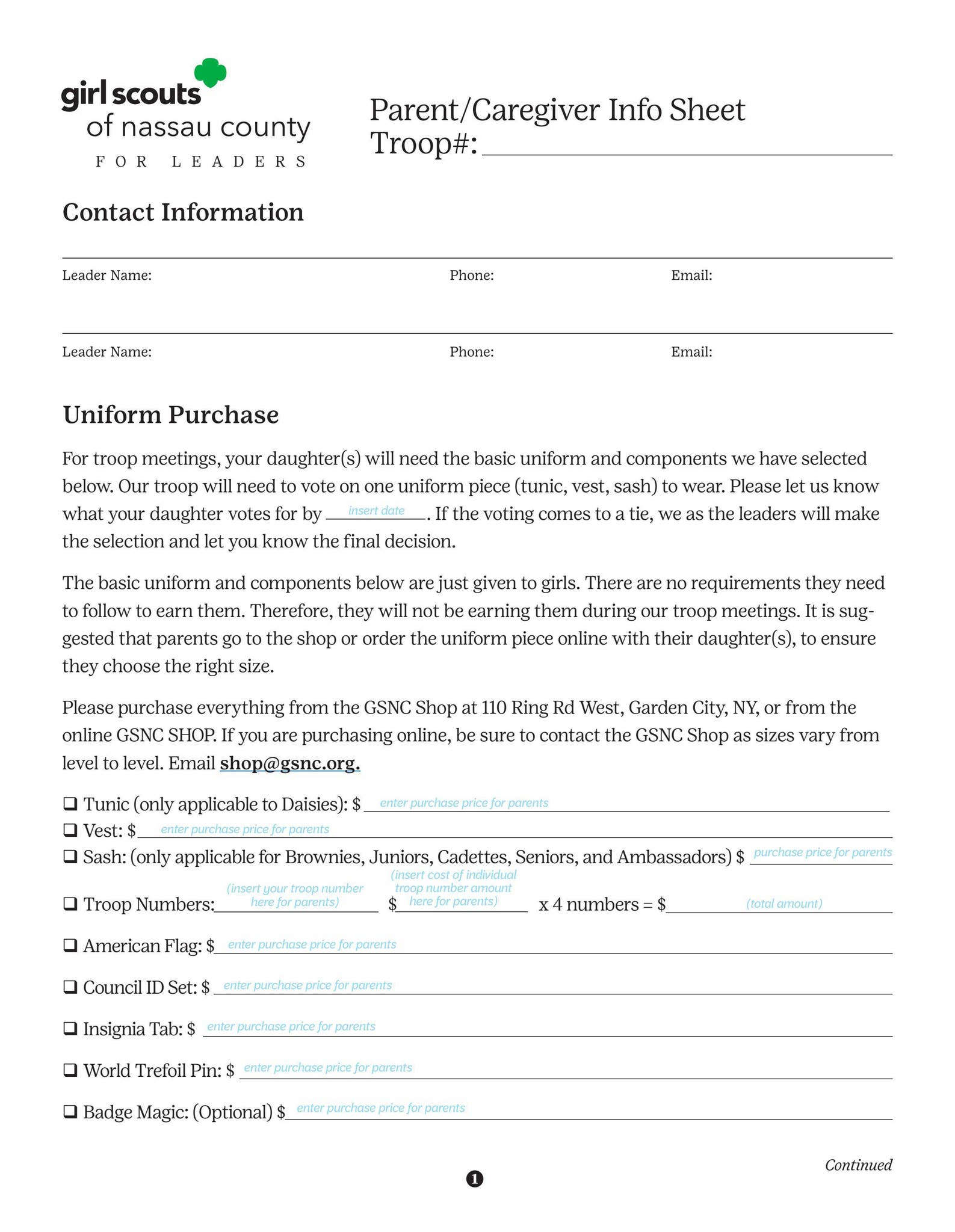 Girl Scouts of Nassau County Parent Caregiver Info Sheet by gsnc - Issuu