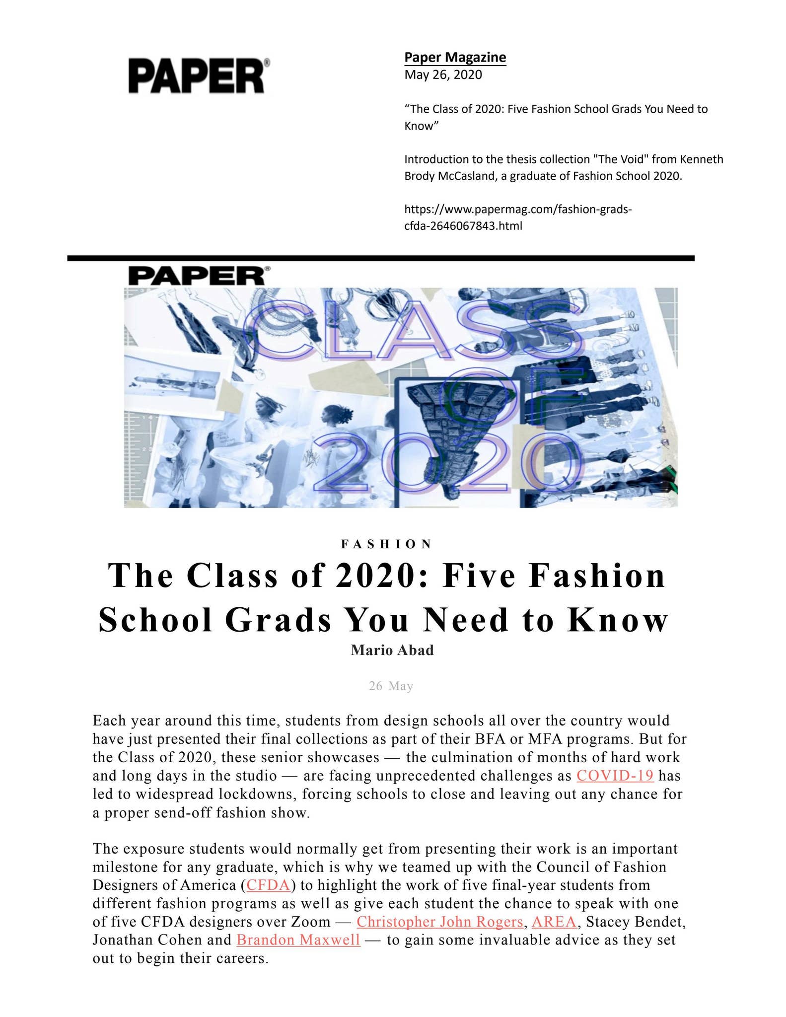 05 26 20 Paper Mag Class of 2020 Kenneth Brody McCasland by Academy Of ...