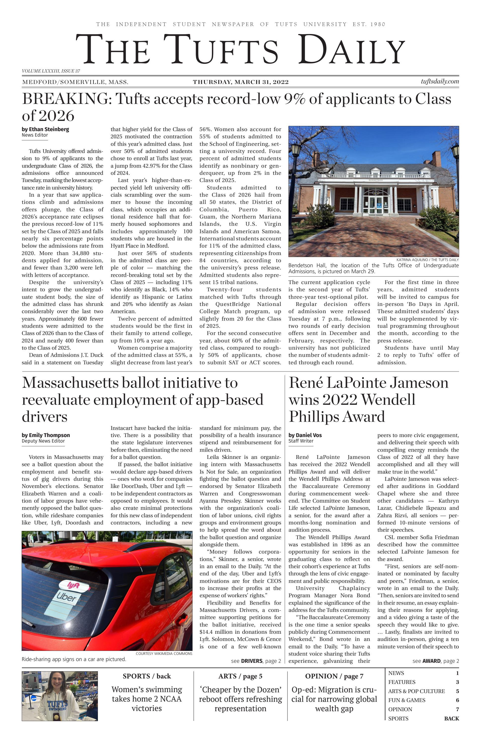 The Tufts Daily - Thursday, March 31, 2022 by The Tufts Daily - Issuu