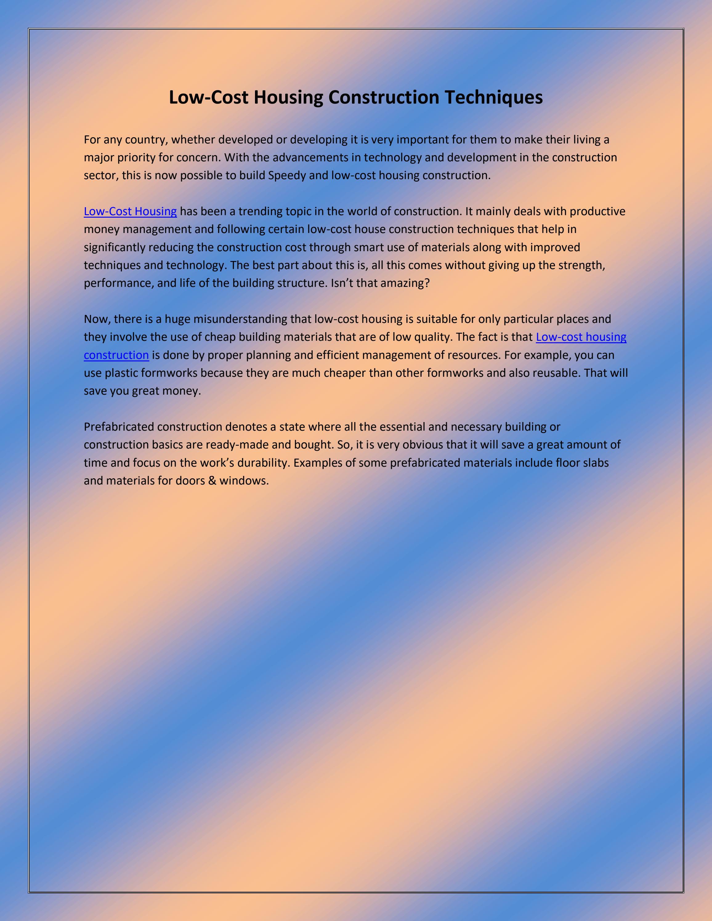 Low-Cost Housing Construction Techniques by Nova FormWorks - Issuu