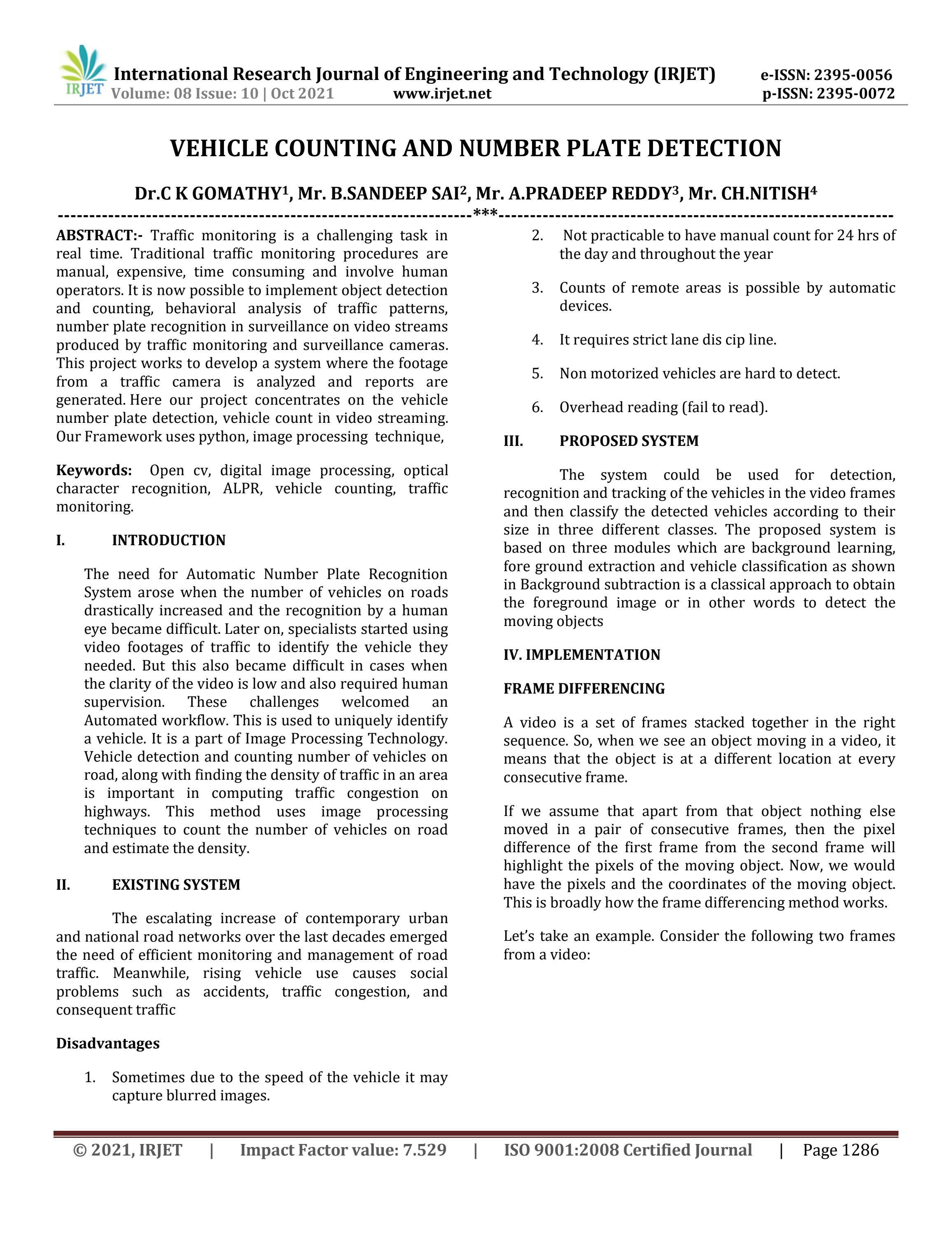 IRJET- Vehicle Counting and Number Plate Detection by IRJET Journal - Issuu