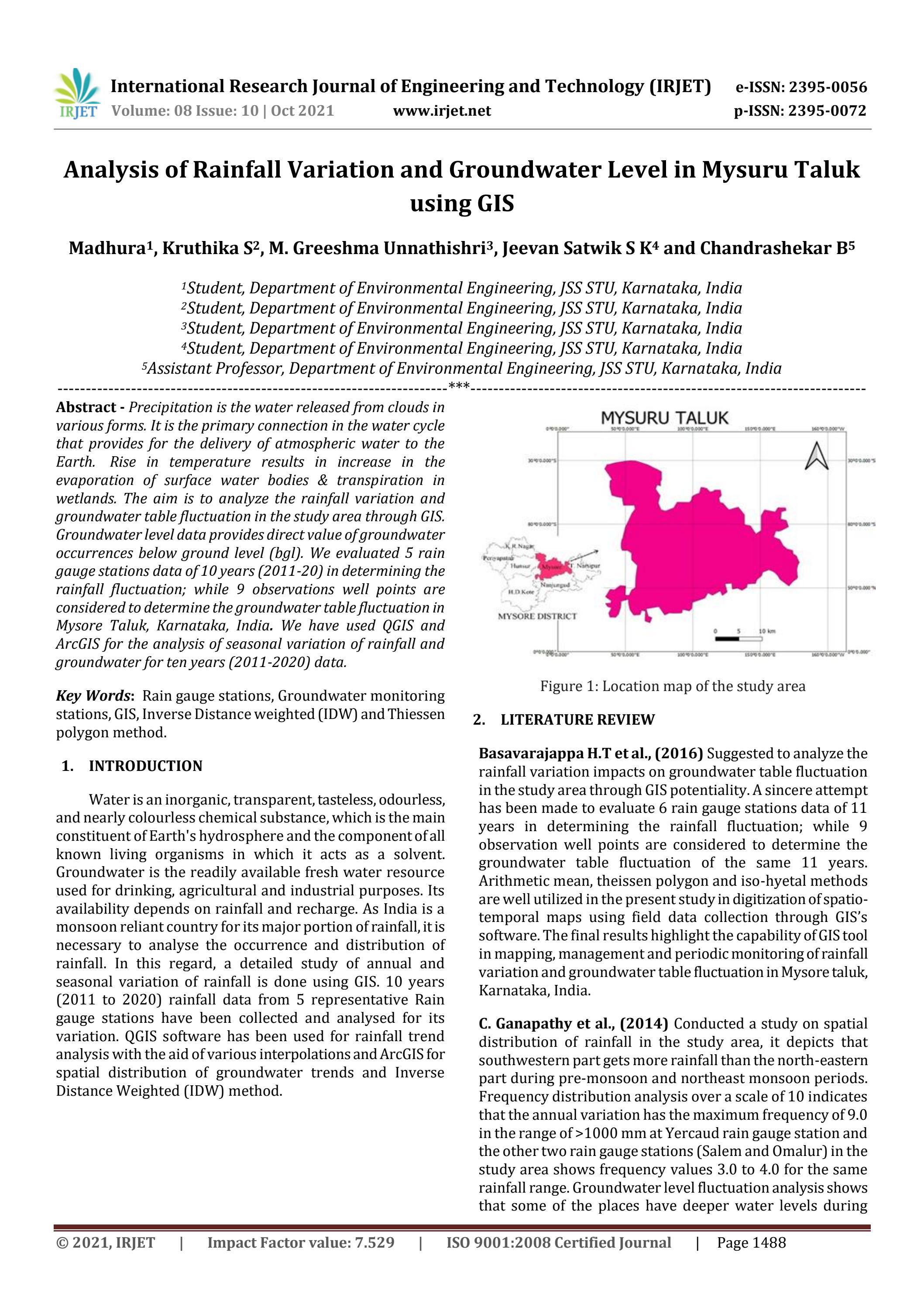 IRJET- Analysis of Rainfall Variation and Groundwater Level in Mysuru Taluk using GIS by IRJET ...