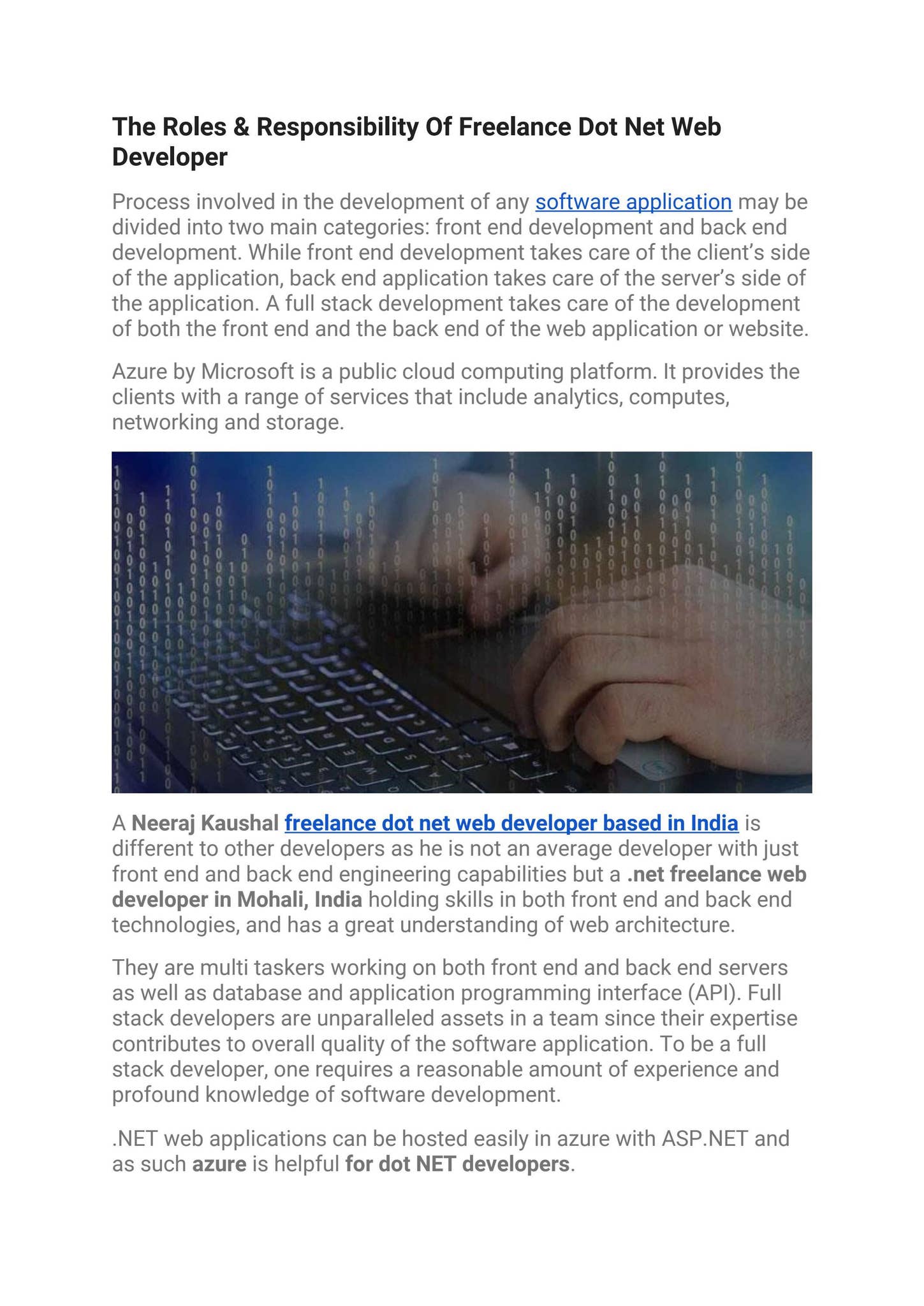 Dot Net Web Application Development Services by Neeraj Kaushal Freelancer Dot Net Web Developer ...