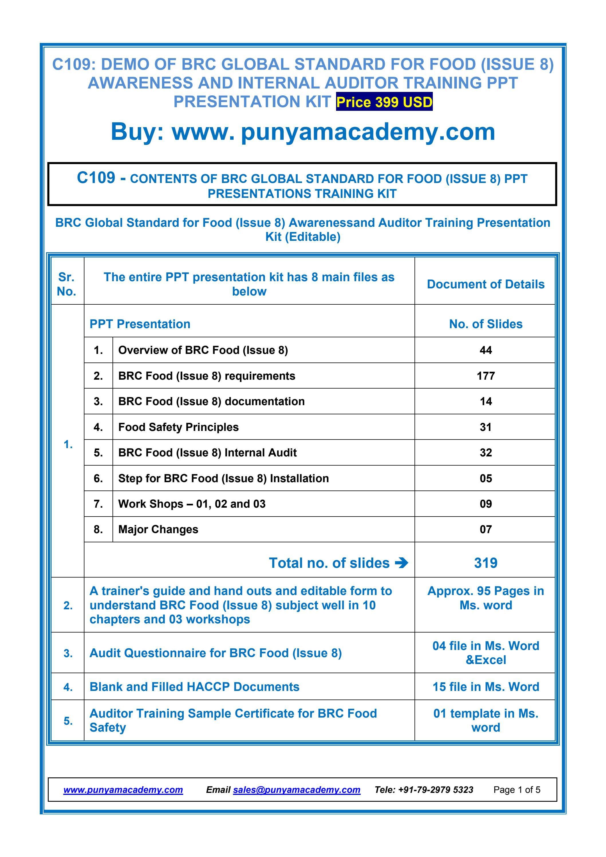 BRC Food Issue 8 Awareness and Auditor Training by Punyam Academy - Issuu