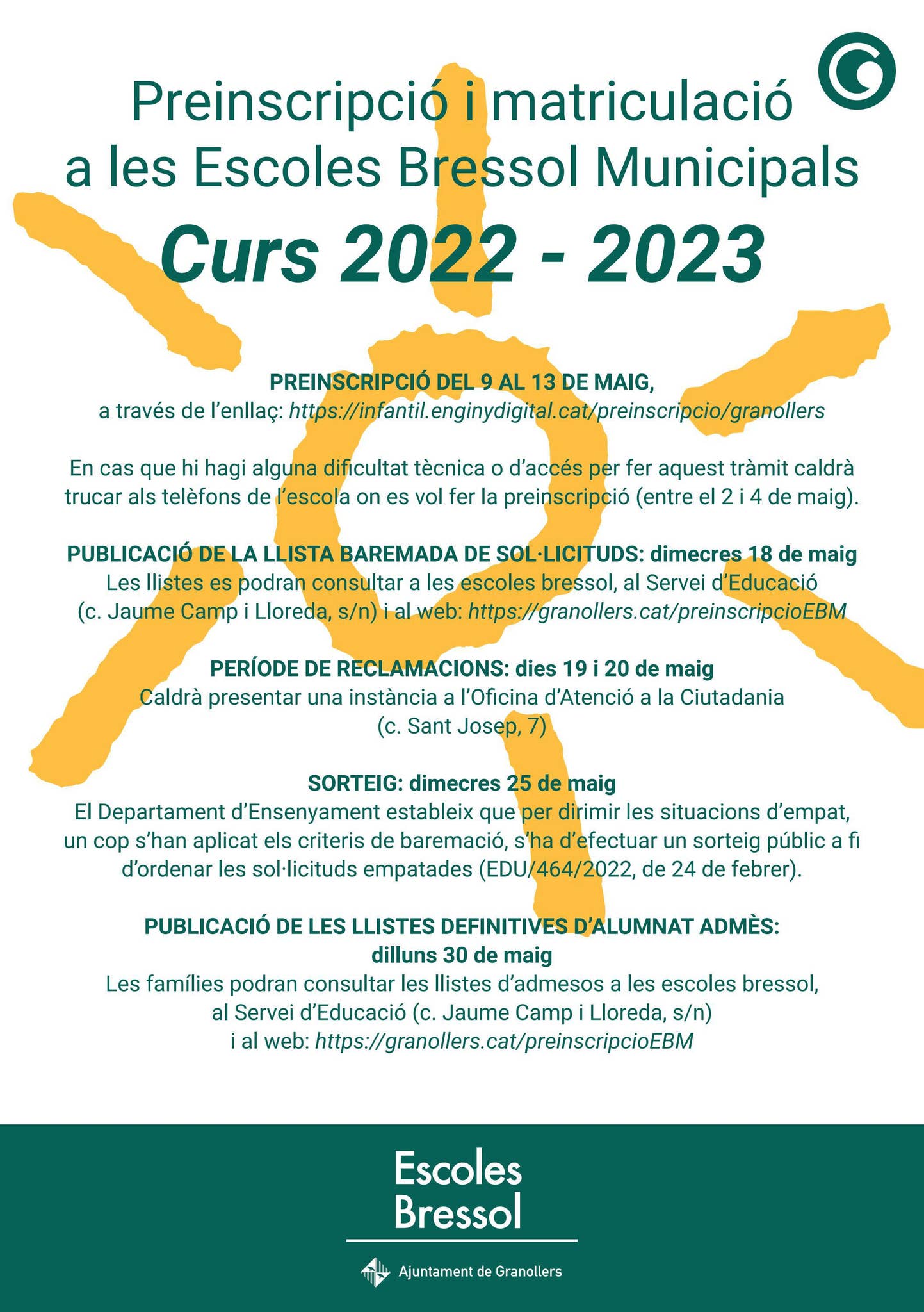 Preinscripció i matriculació a les escoles bressol municipals (Curs ...