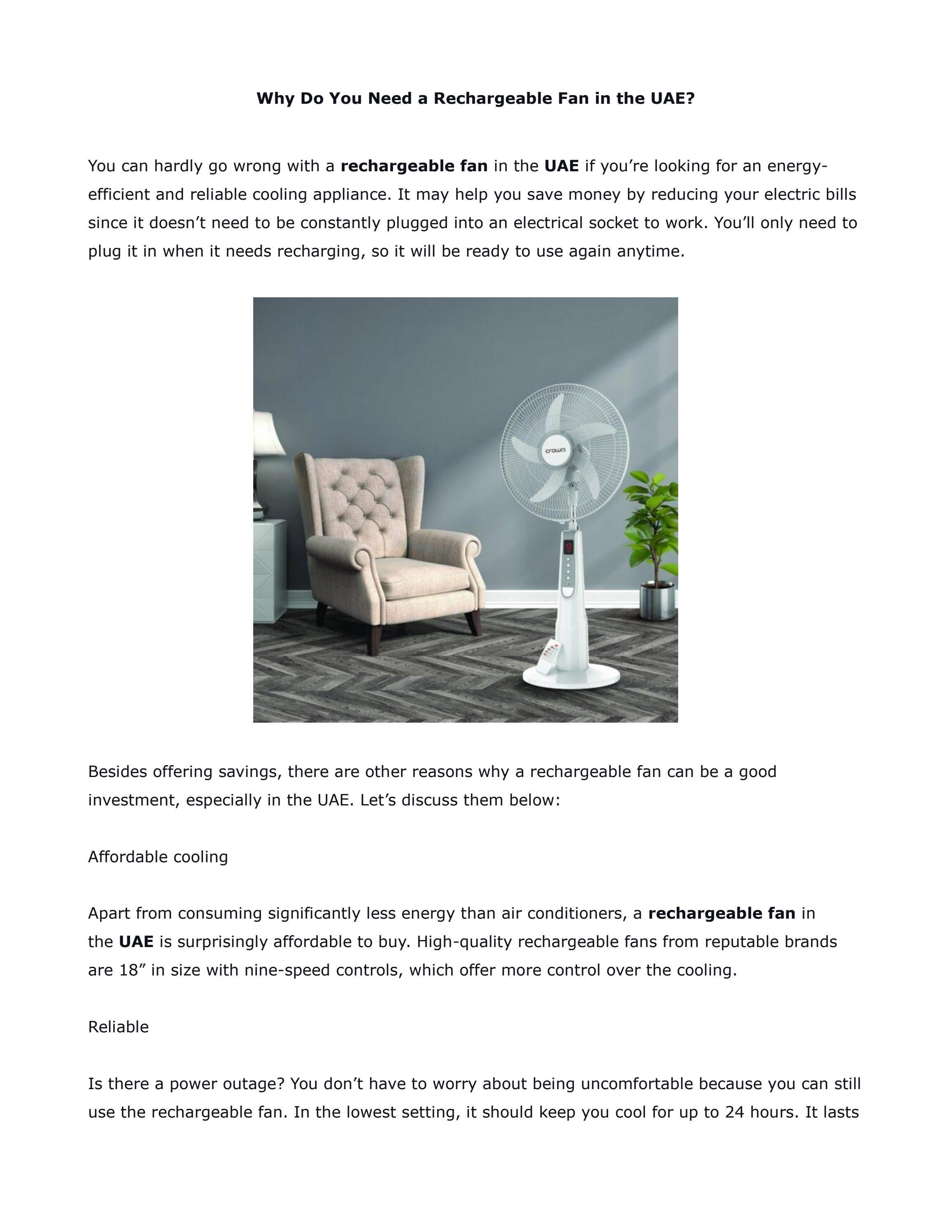 Why Do You Need a Rechargeable Fan in the UAE? by Crownline - Issuu