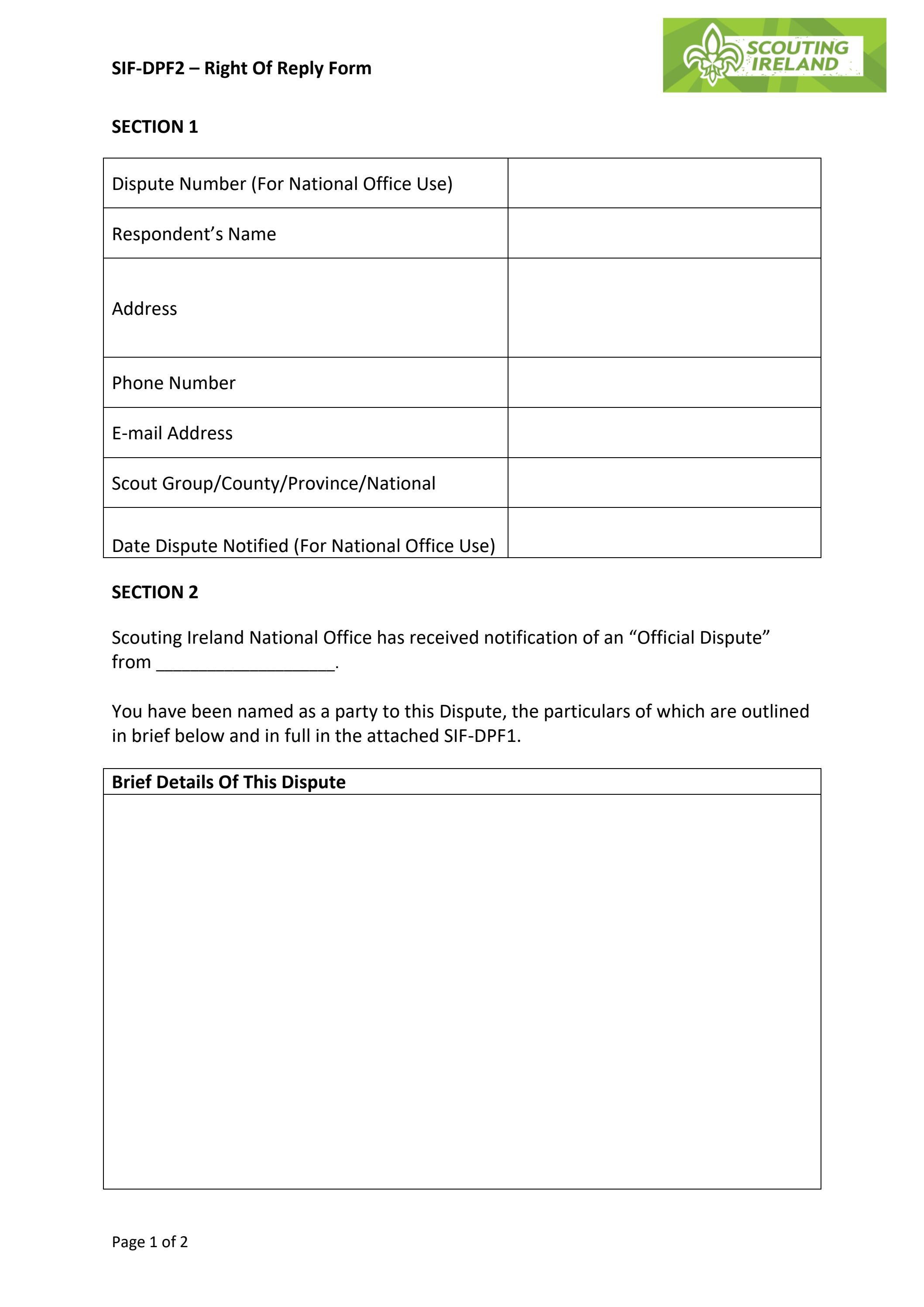 SIF-DPF2 - Right Of Reply Form by Scouting Ireland - Issuu