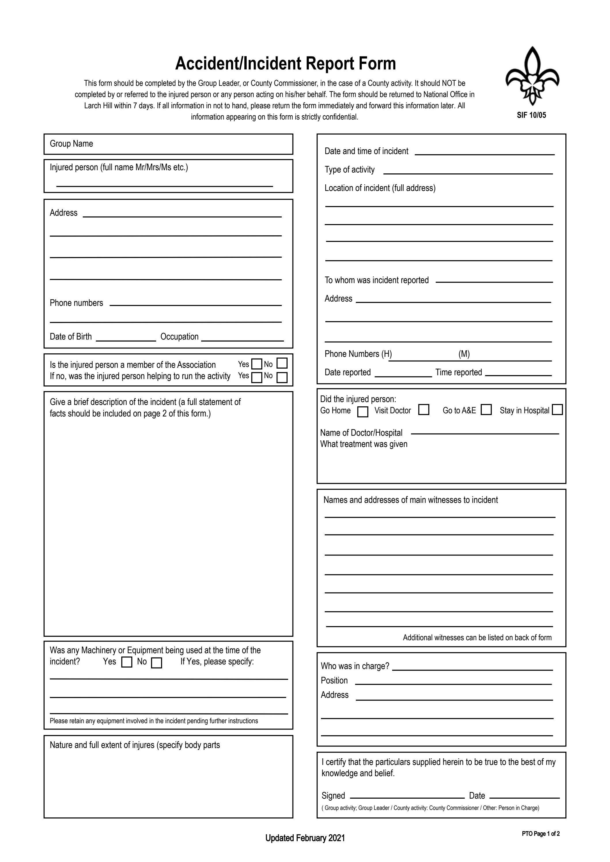 SIF 10-05 - Accident and Incident Report Form by Scouting Ireland - Issuu