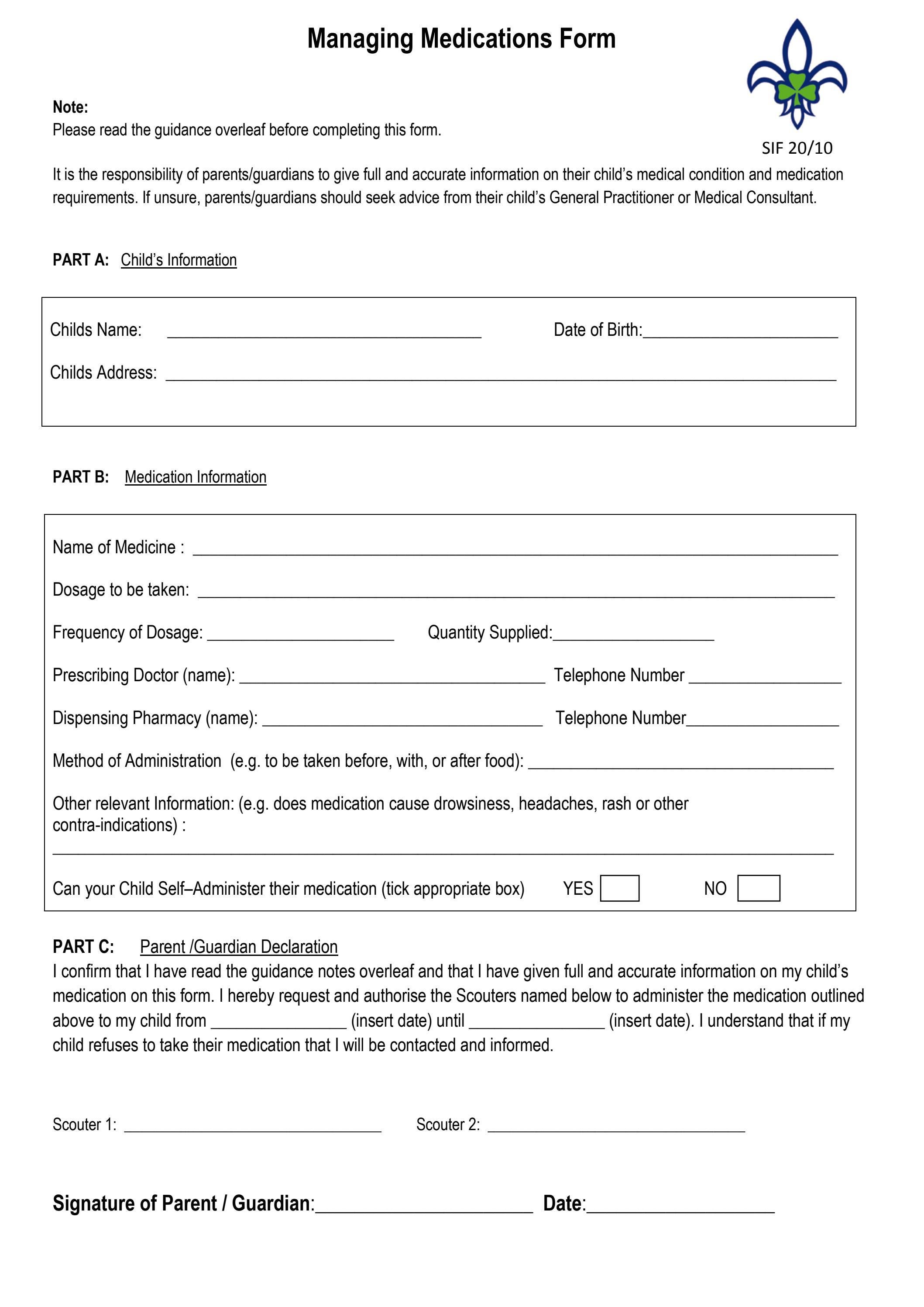 SIF 11A-10 - Managing Medications Form by Scouting Ireland - Issuu