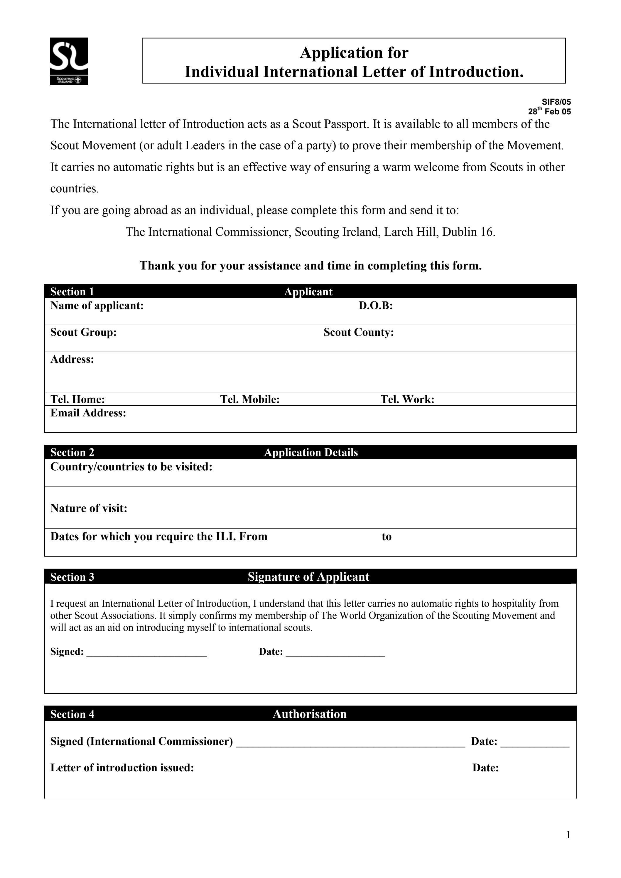 SIF 08-04 - Application for Individual International Letter of ...