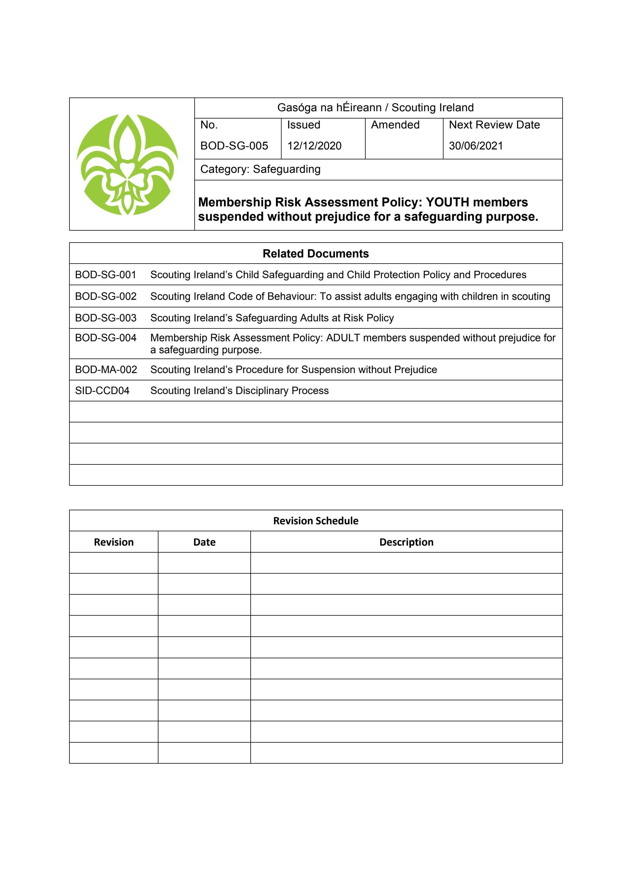 BOD-SG-005 Risk Assessment following suspension - Youth by Scouting ...