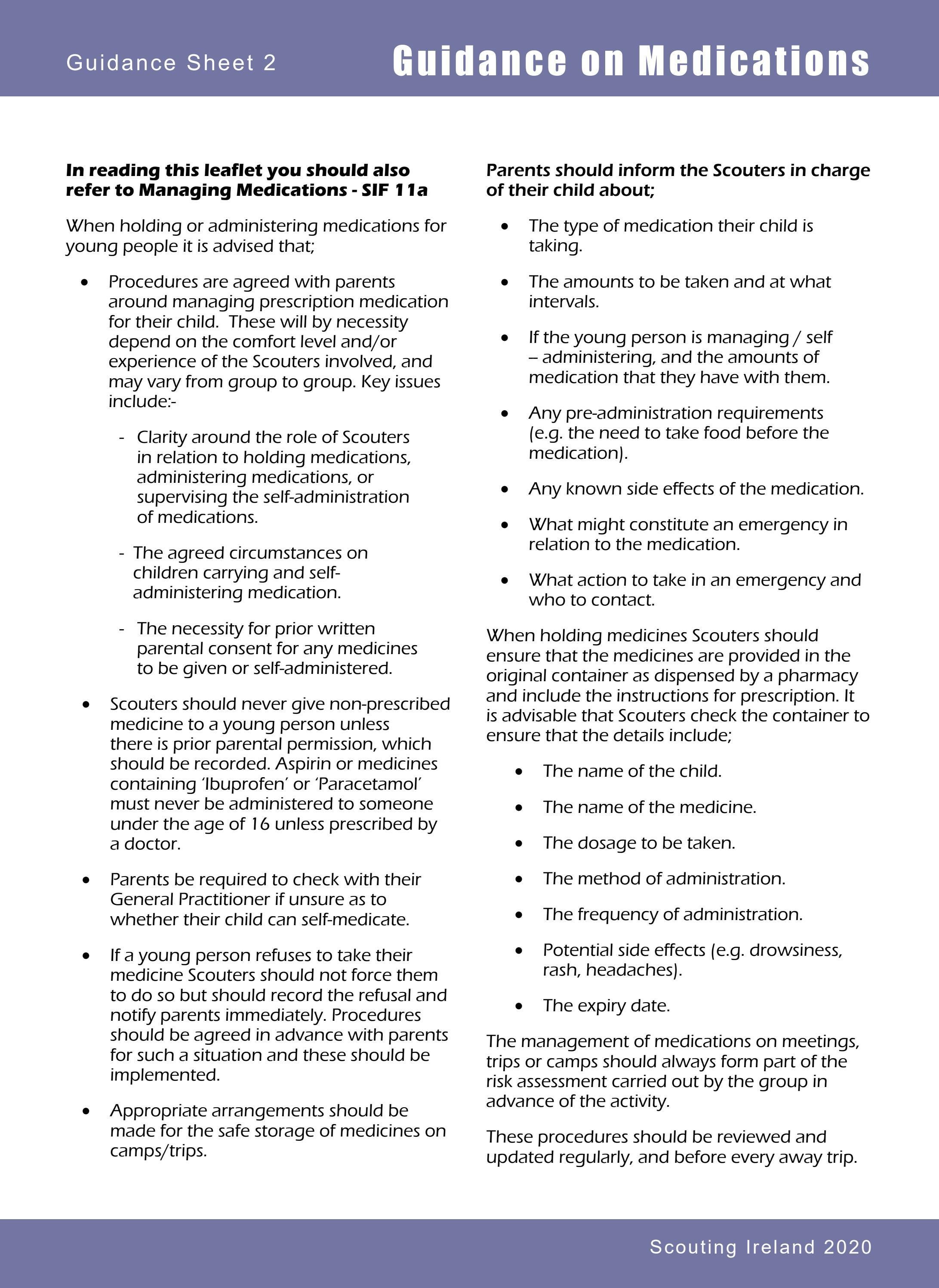 Medications Information Sheet Dec 2020 by Scouting Ireland - Issuu