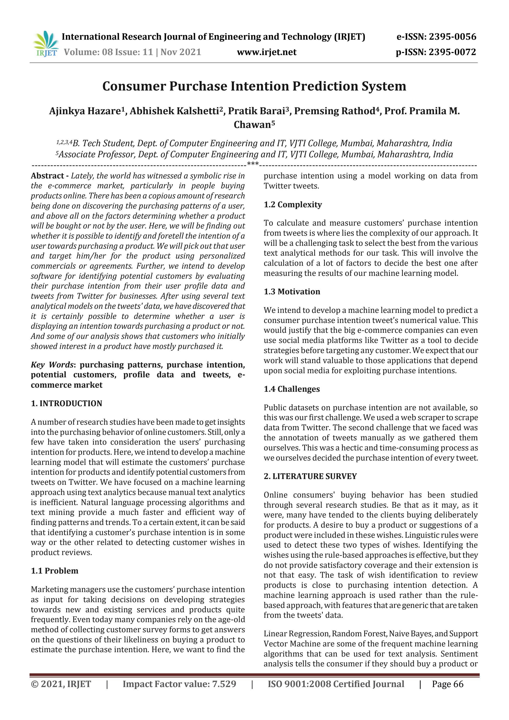 Consumer Purchase Intention Prediction System by IRJET Journal - Issuu