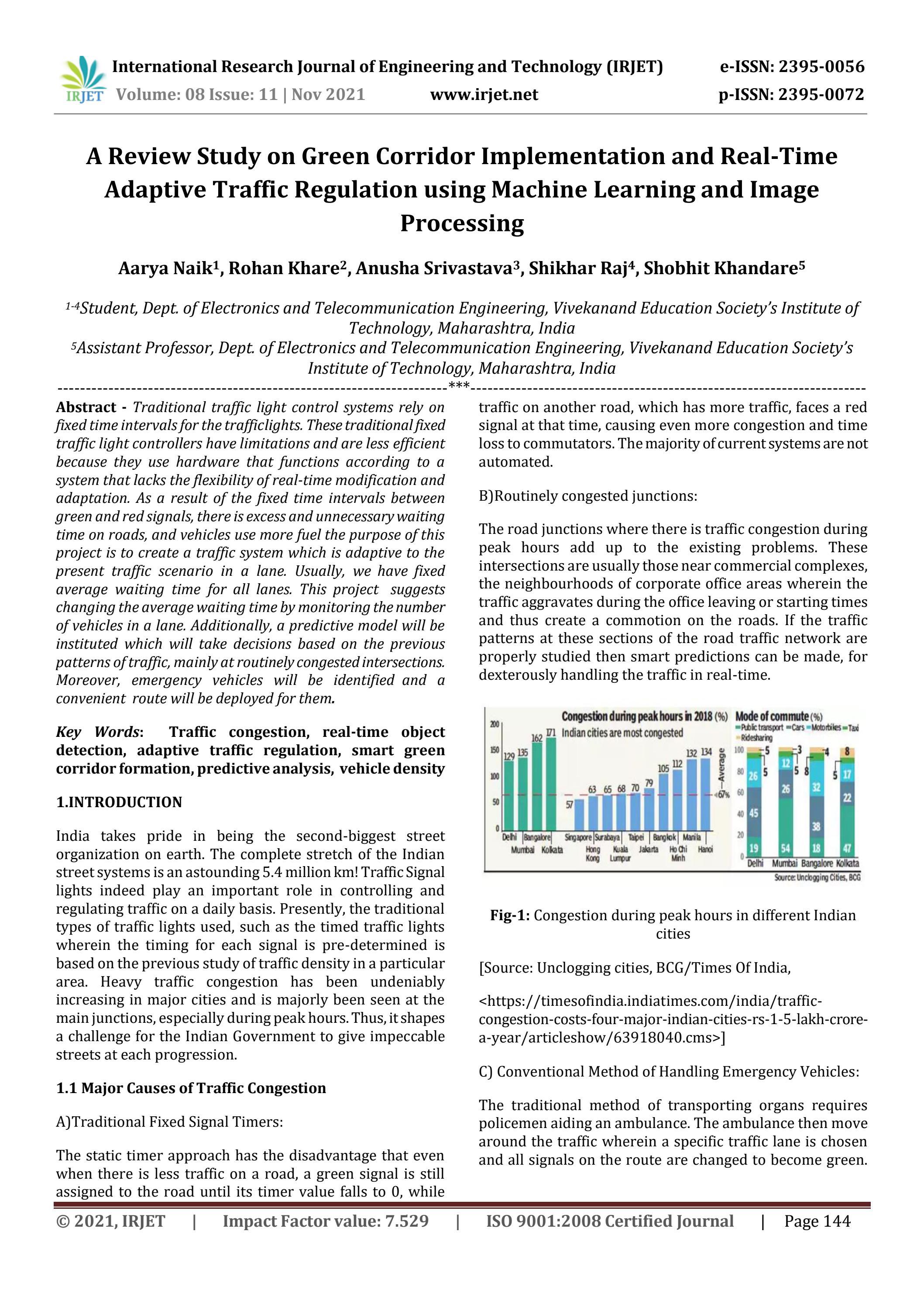 A Review Study on Green Corridor Implementation and Real-Time Adaptive Traffic Regulation using ...