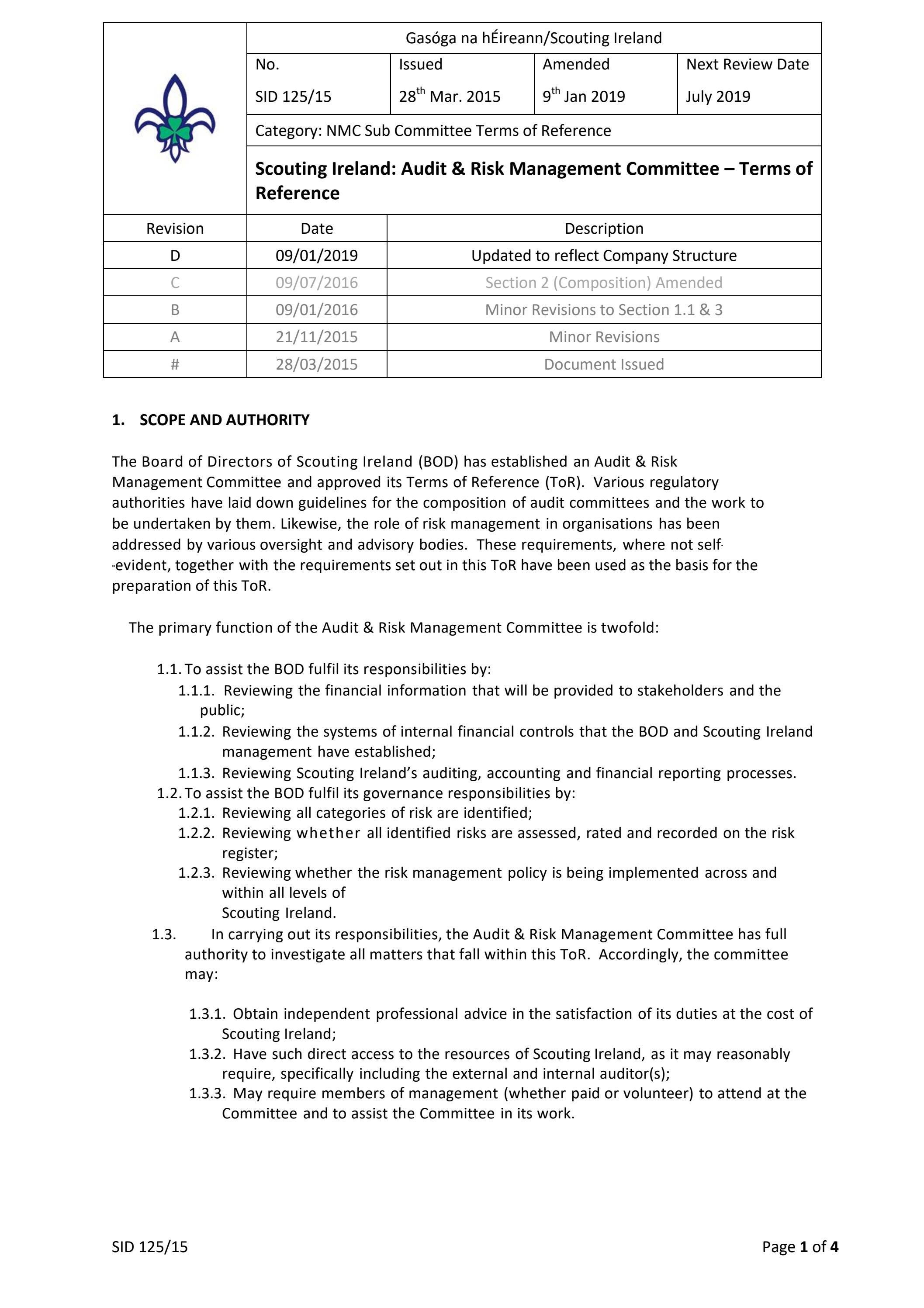 SID 125-15 - Scouting Ireland Audit and Risk Management Committee ...