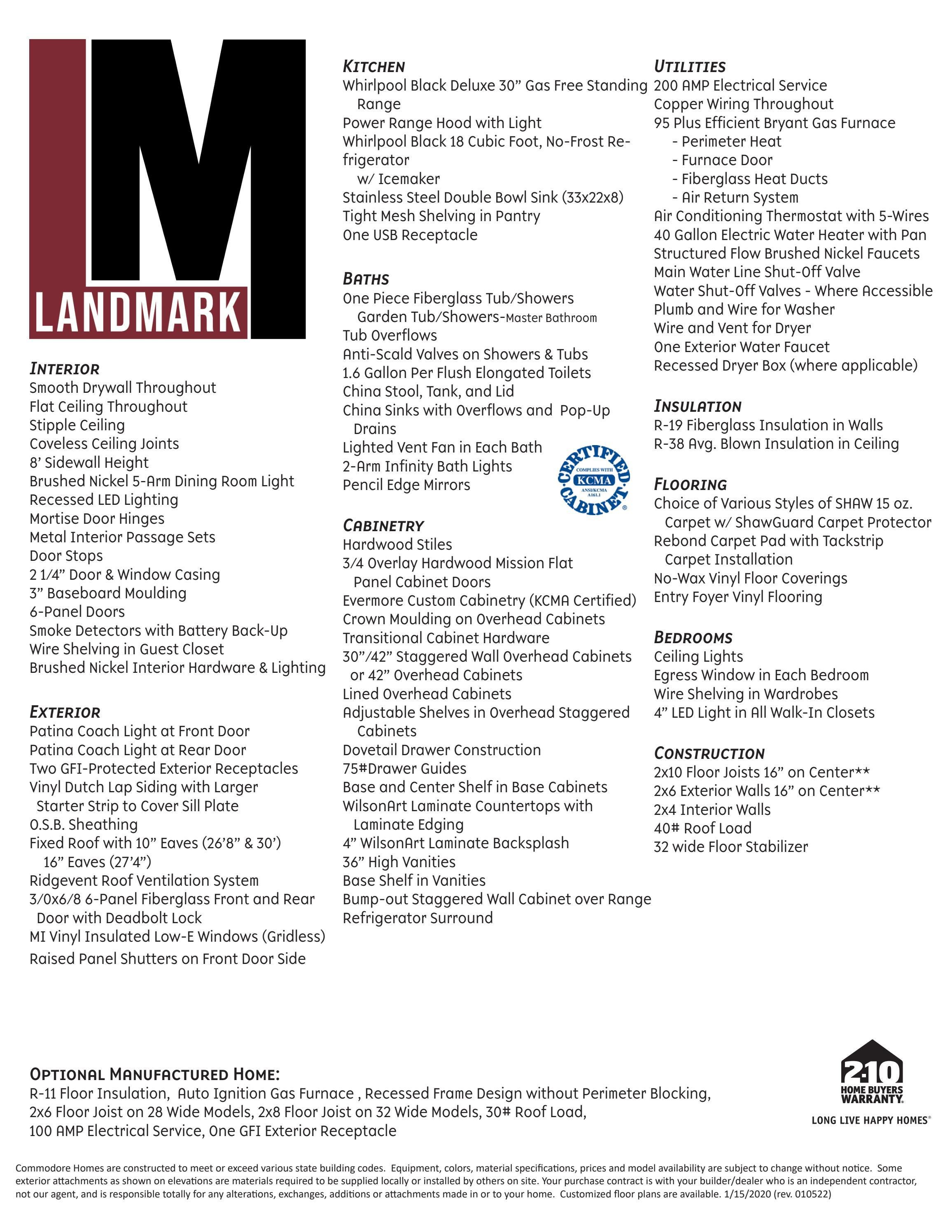 Commodore Homes of Indiana LandMark Standard Features by Commodore ...