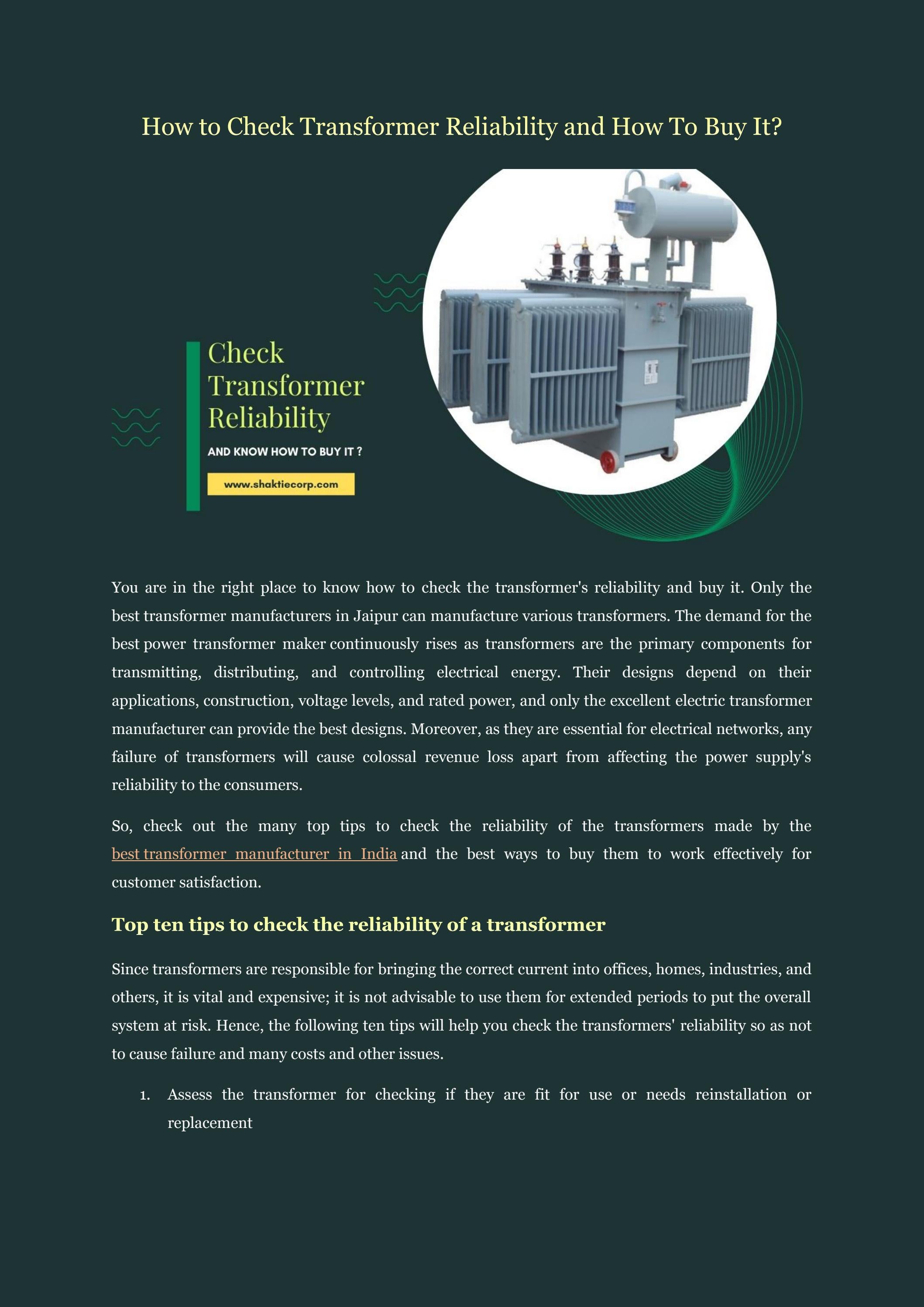 How to Check Transformer Reliability and How to Buy It? by Mohanish ...