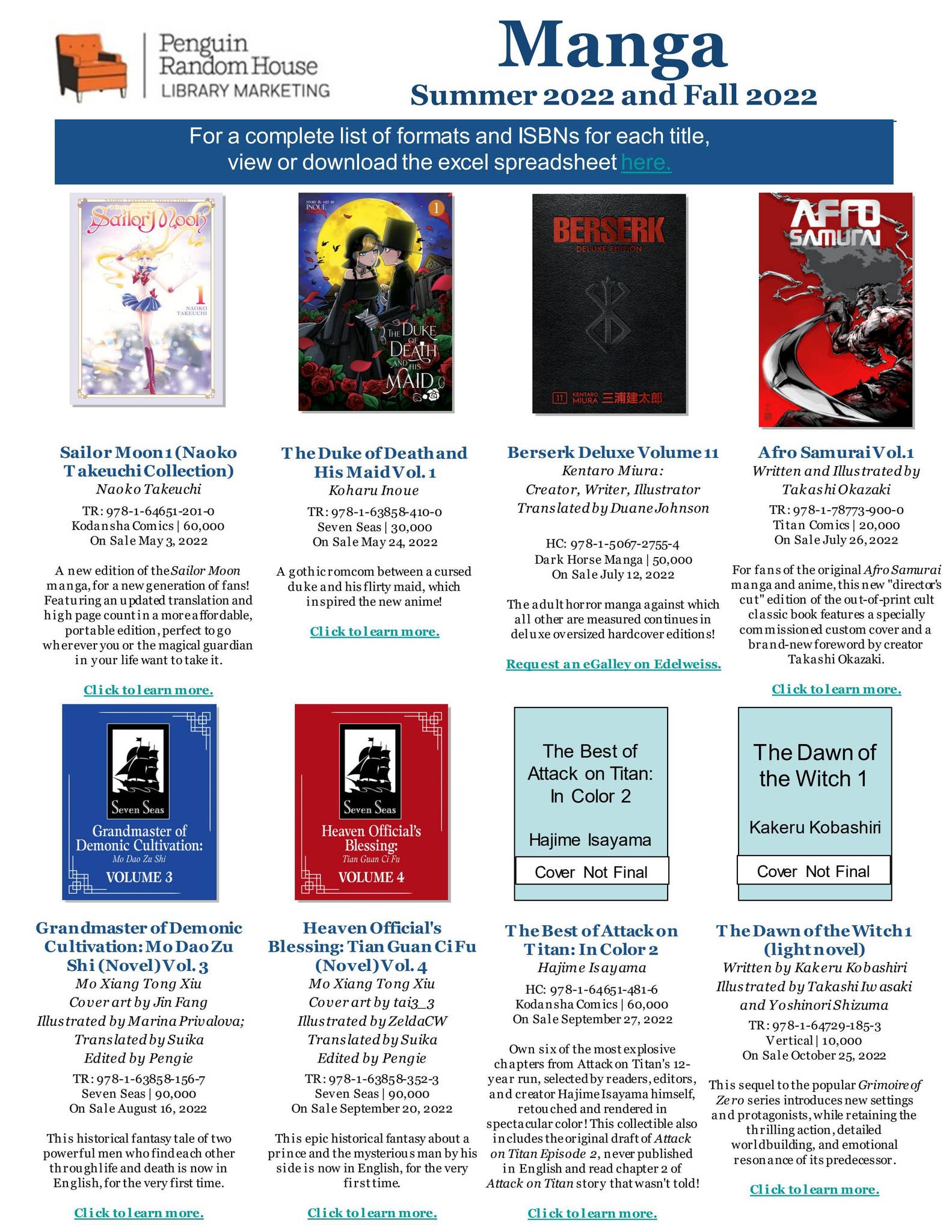 Manga Handout, Summer 2022 and Fall 2022 by PRH Library - Issuu