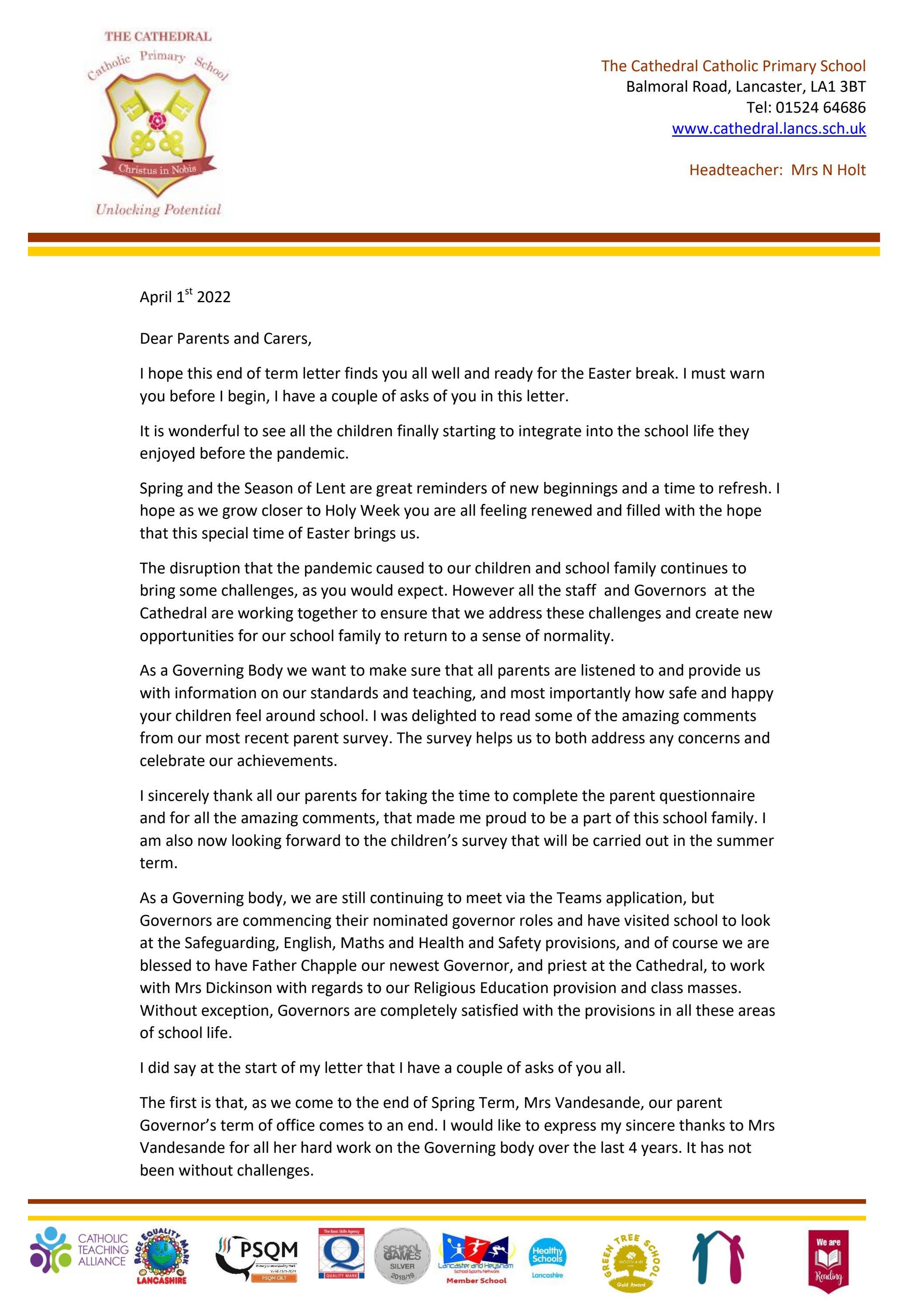 Letter from Chair of Governors - Spring 2022 by Schudio - Issuu