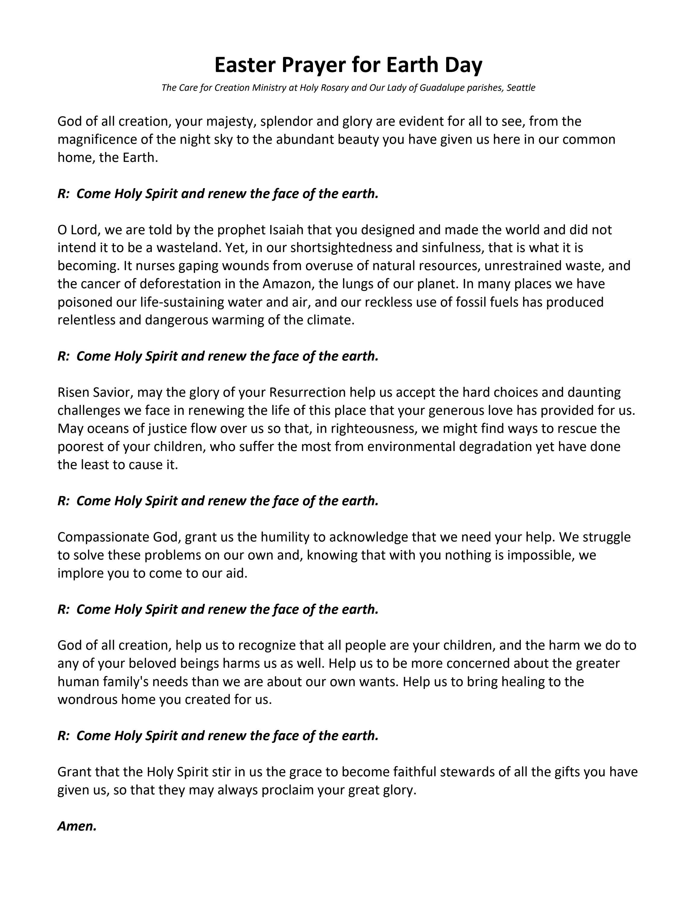 Easter Prayer for Earth Day by Intercommunity Peace & Justice Center ...