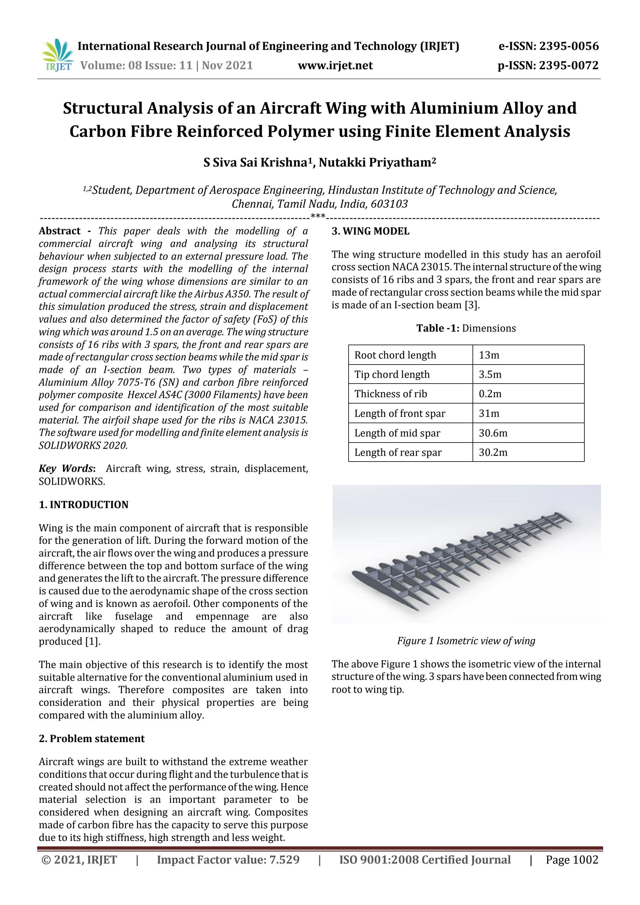 Structural Analysis of an Aircraft Wing with Aluminium Alloy and Carbon ...