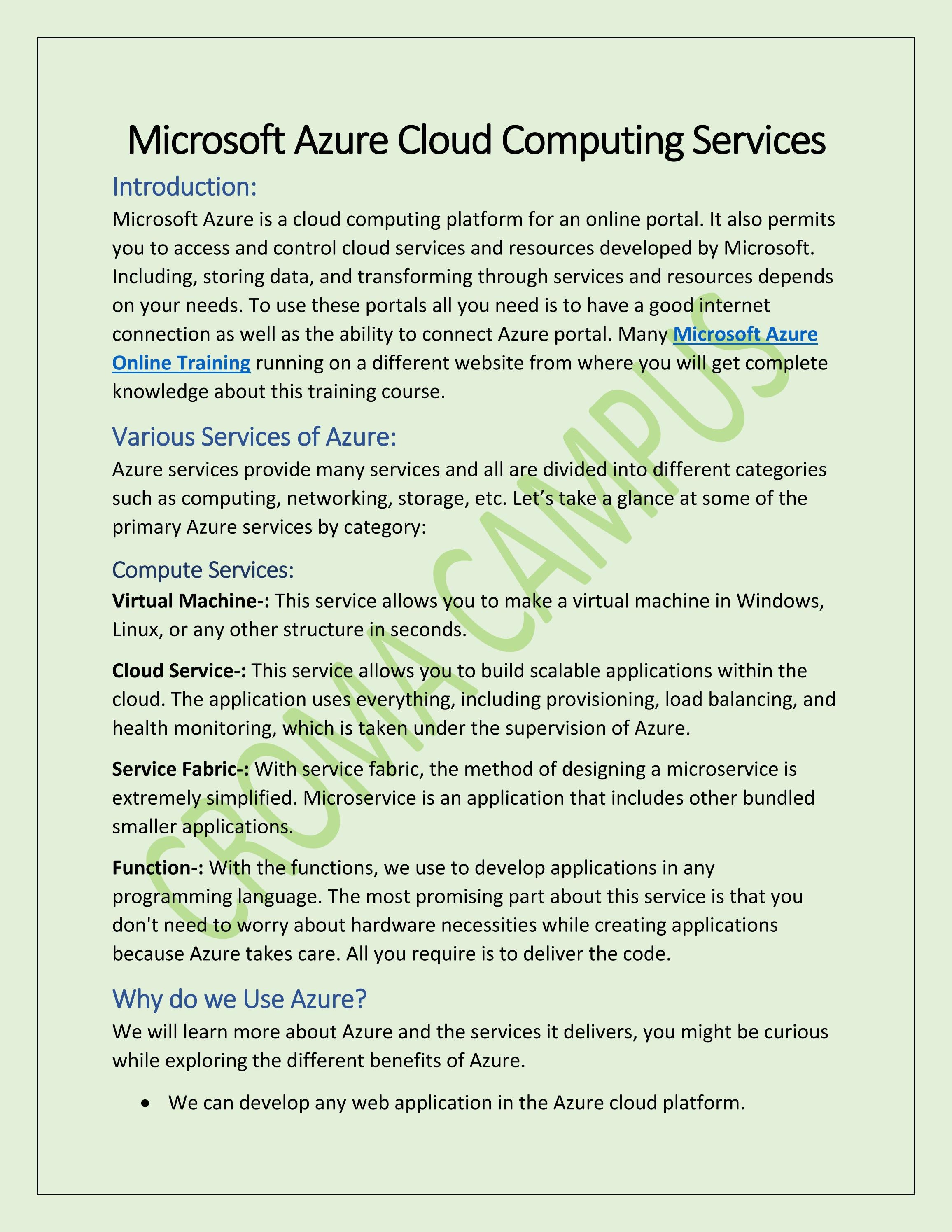 Microsoft Azure Cloud Computing Services by cromacampuseducation - Issuu