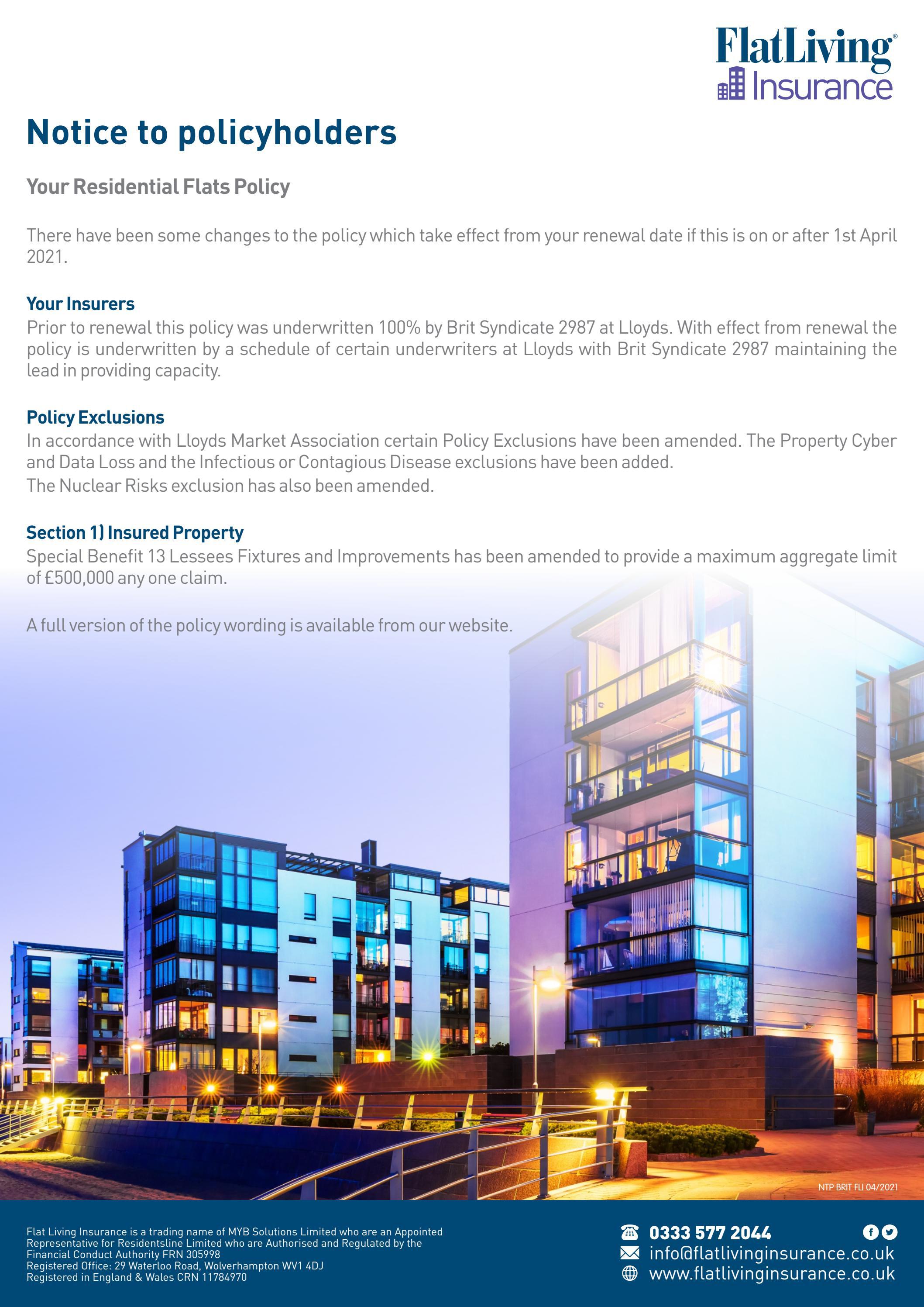 Flat Living Insurance - Brit - Notice to Policyholders by Belinda ...