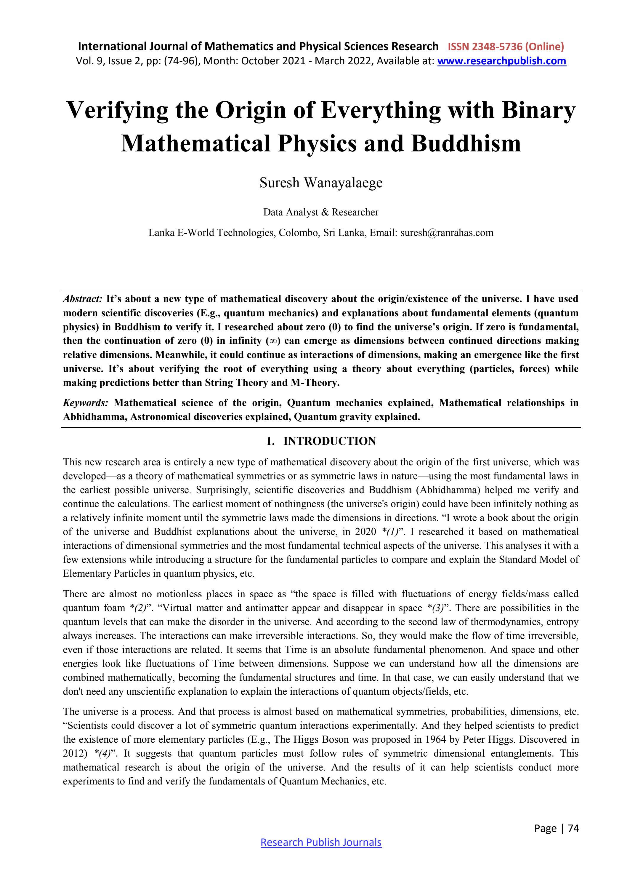 Verifying the Origin of Everything with Binary Mathematical Physics and ...