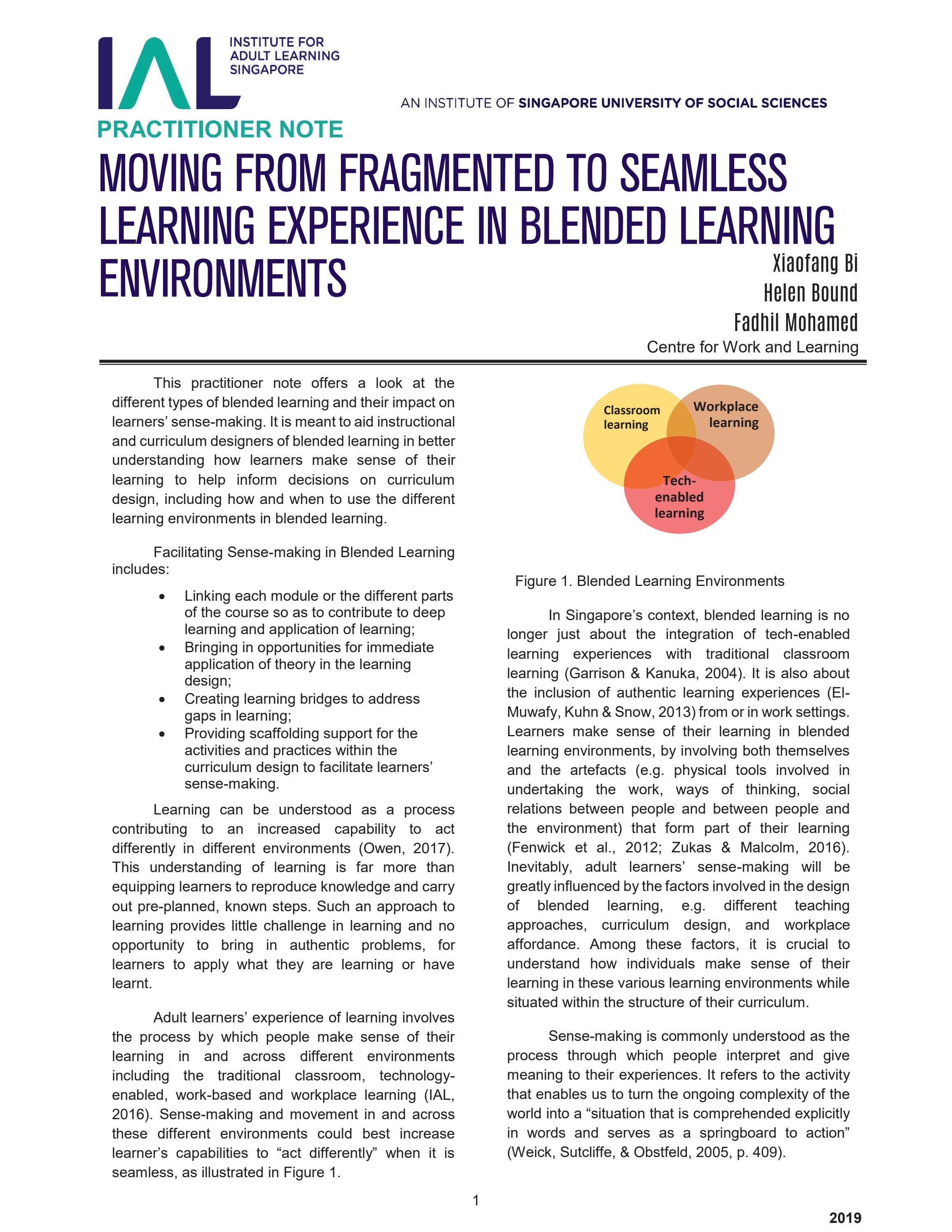 Moving from Fragmented to Seamless Learning Experience in Blended ...