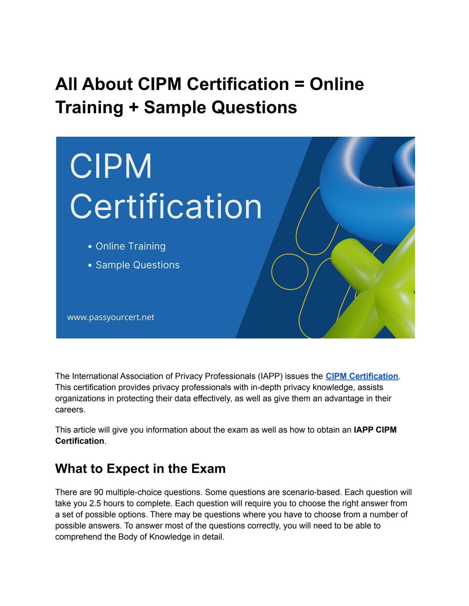 All About CIPM Certification = Online Training + Sample Questions by ...