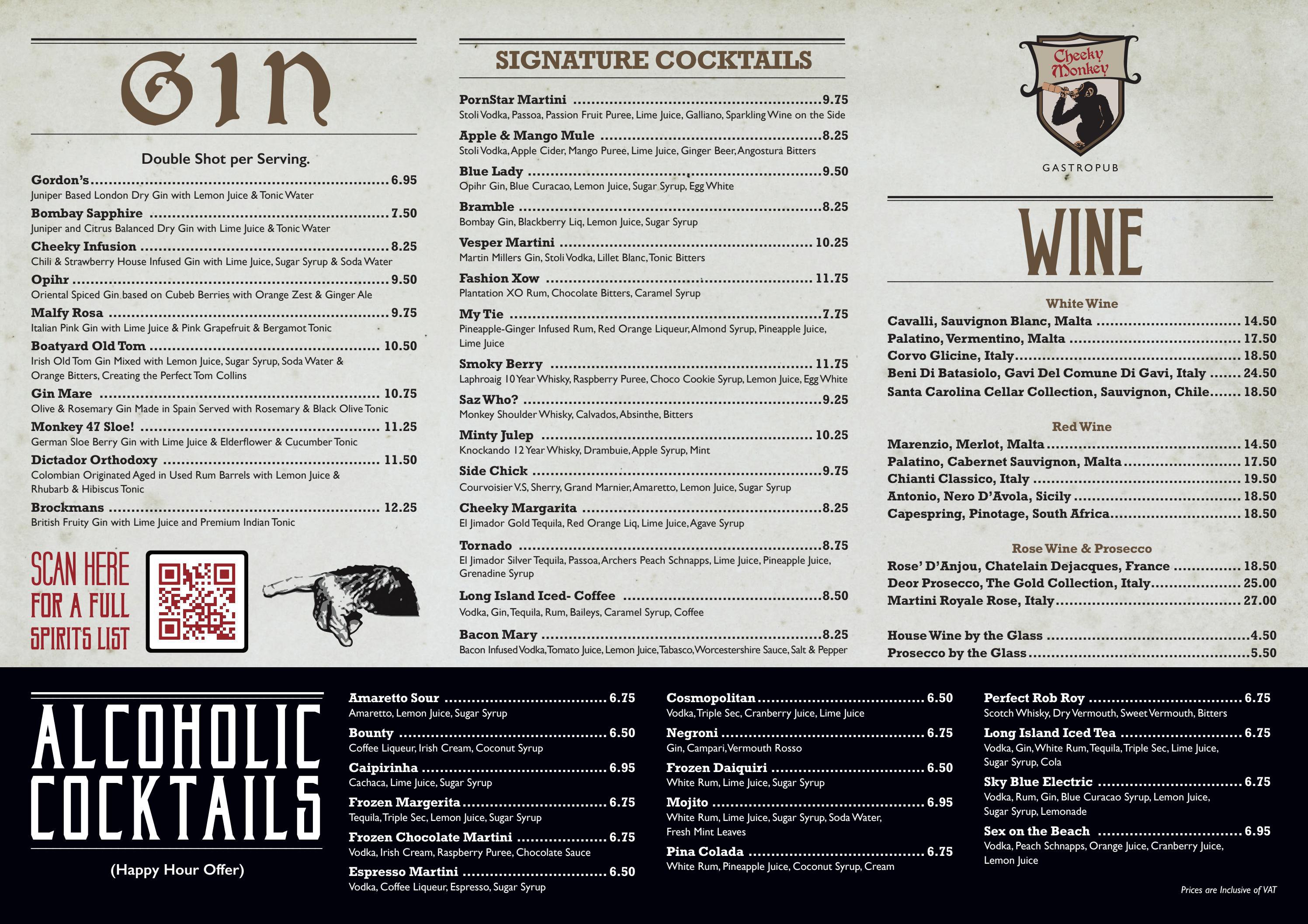 Cheeky Monkey GastroPub Qawra - Drinks Menu by Axhotels Malta - Issuu