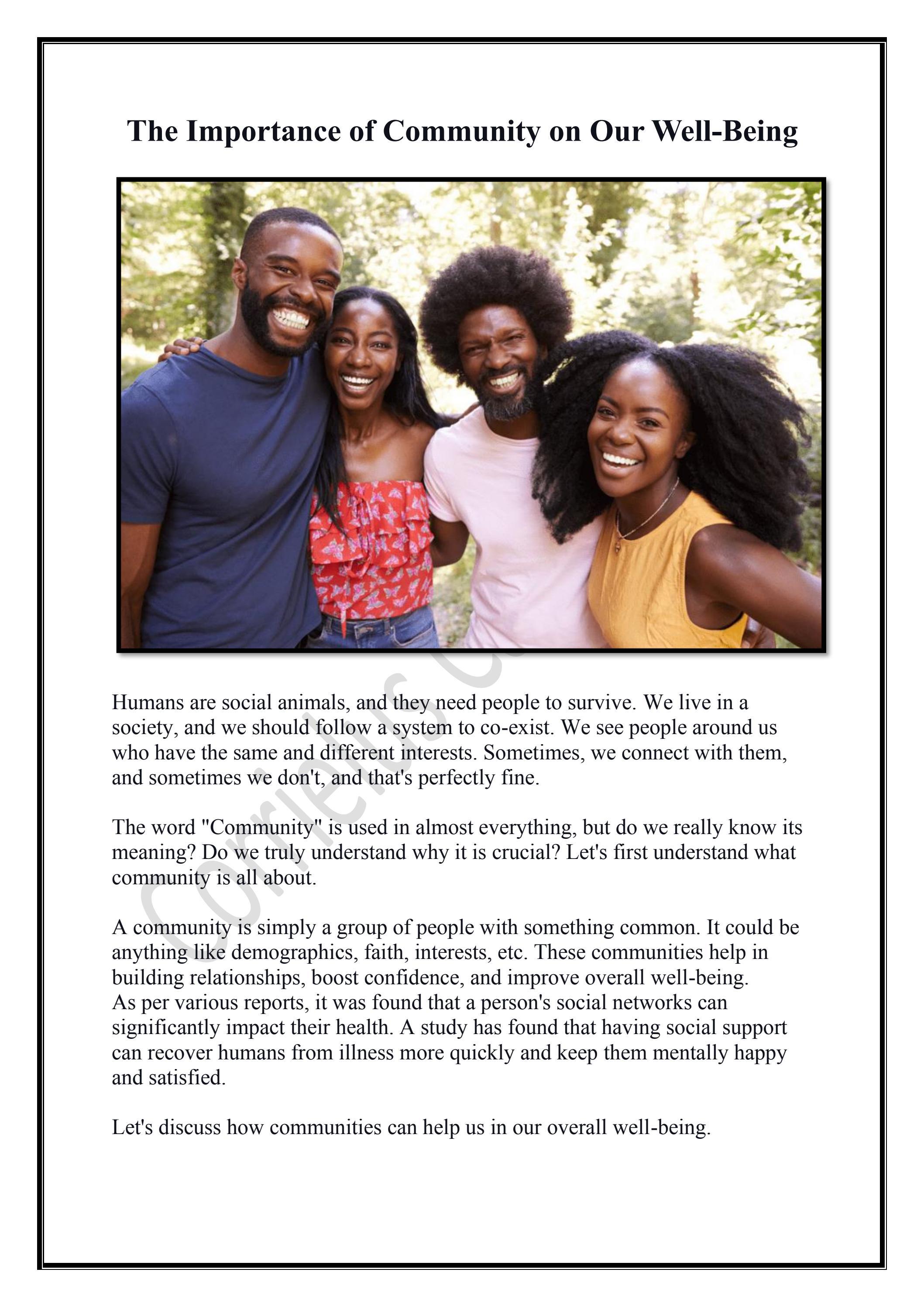 The Importance of Community on Our Well-Being by Corrieluscardiology ...