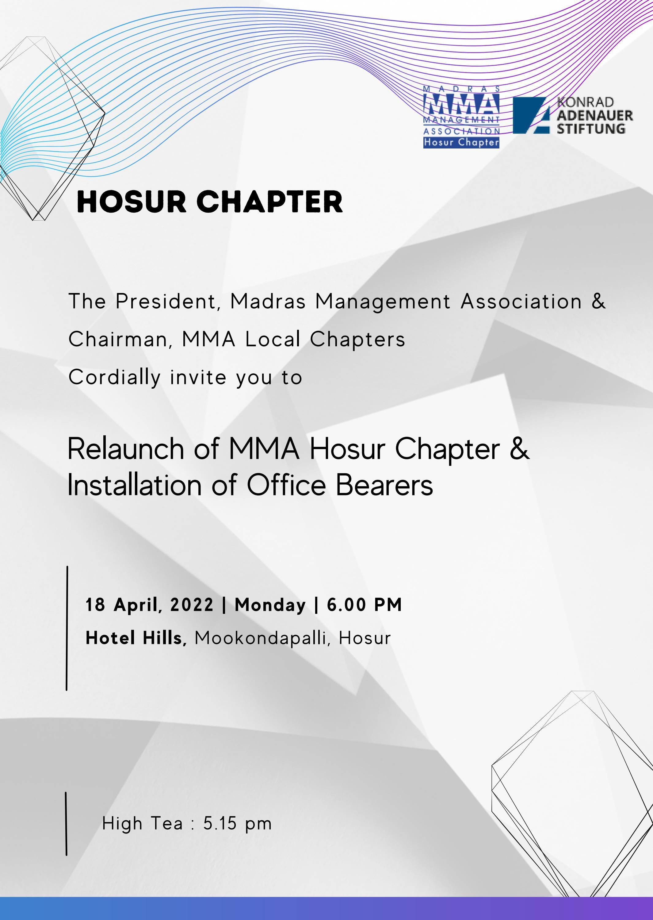 Relaunch of MMA Hosur Chapter & Installation of Office Bearers - 18 Apr ...