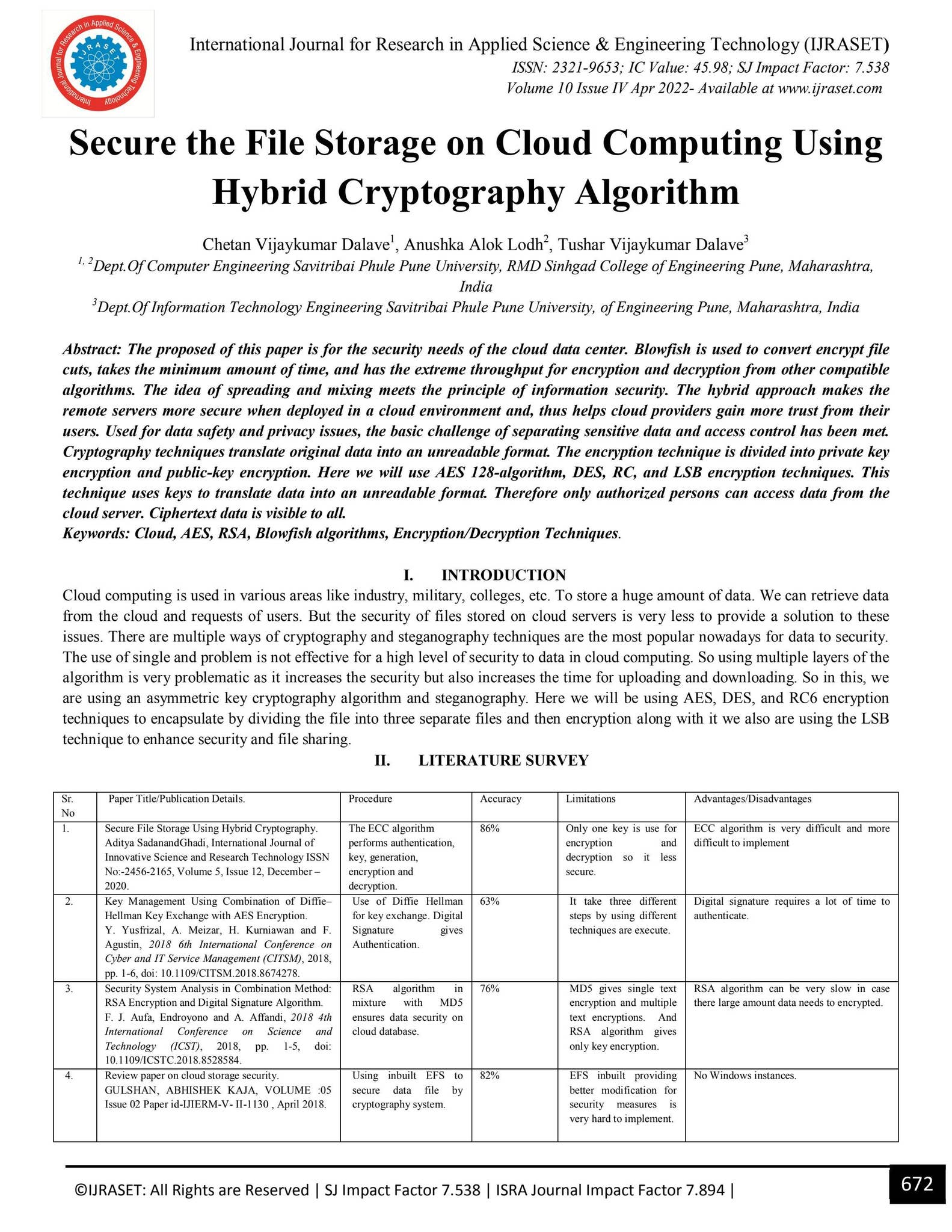 Secure the File Storage on Cloud Computing Using Hybrid Cryptography Algorithm by IJRASET - Issuu