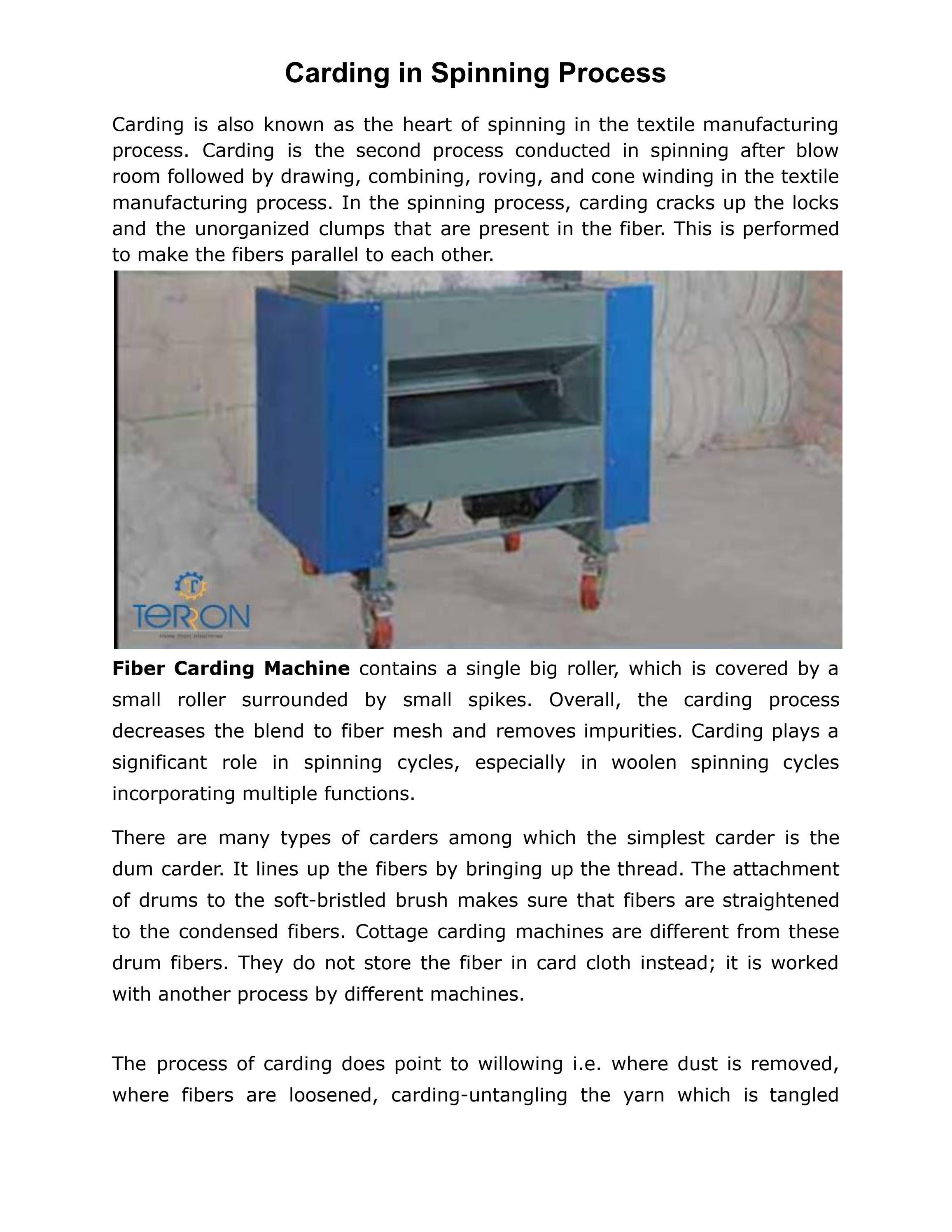 Carding in Spinning Process by Terron_india - Issuu