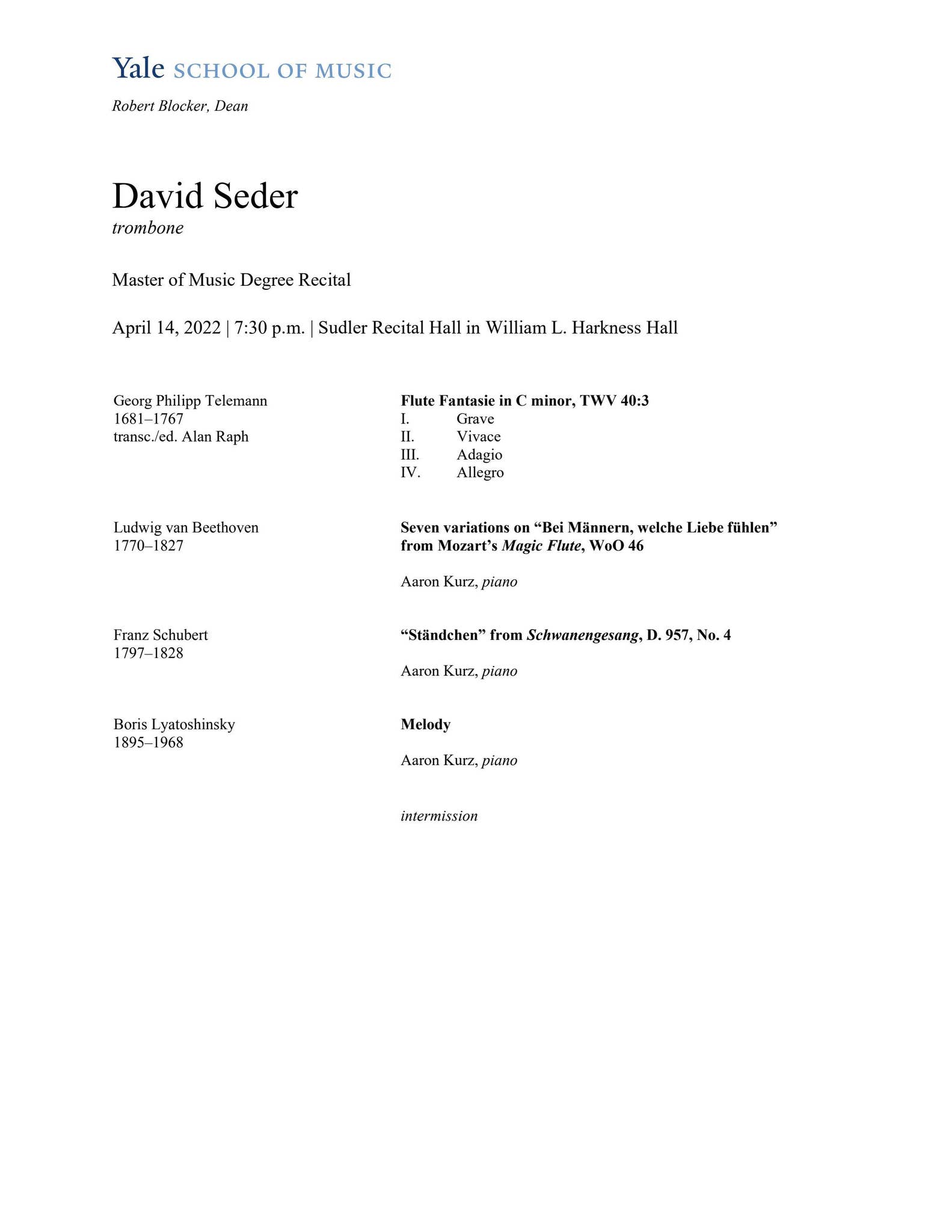 David Seder, trombone, April 14, 2022 by Yale School of Music - Issuu