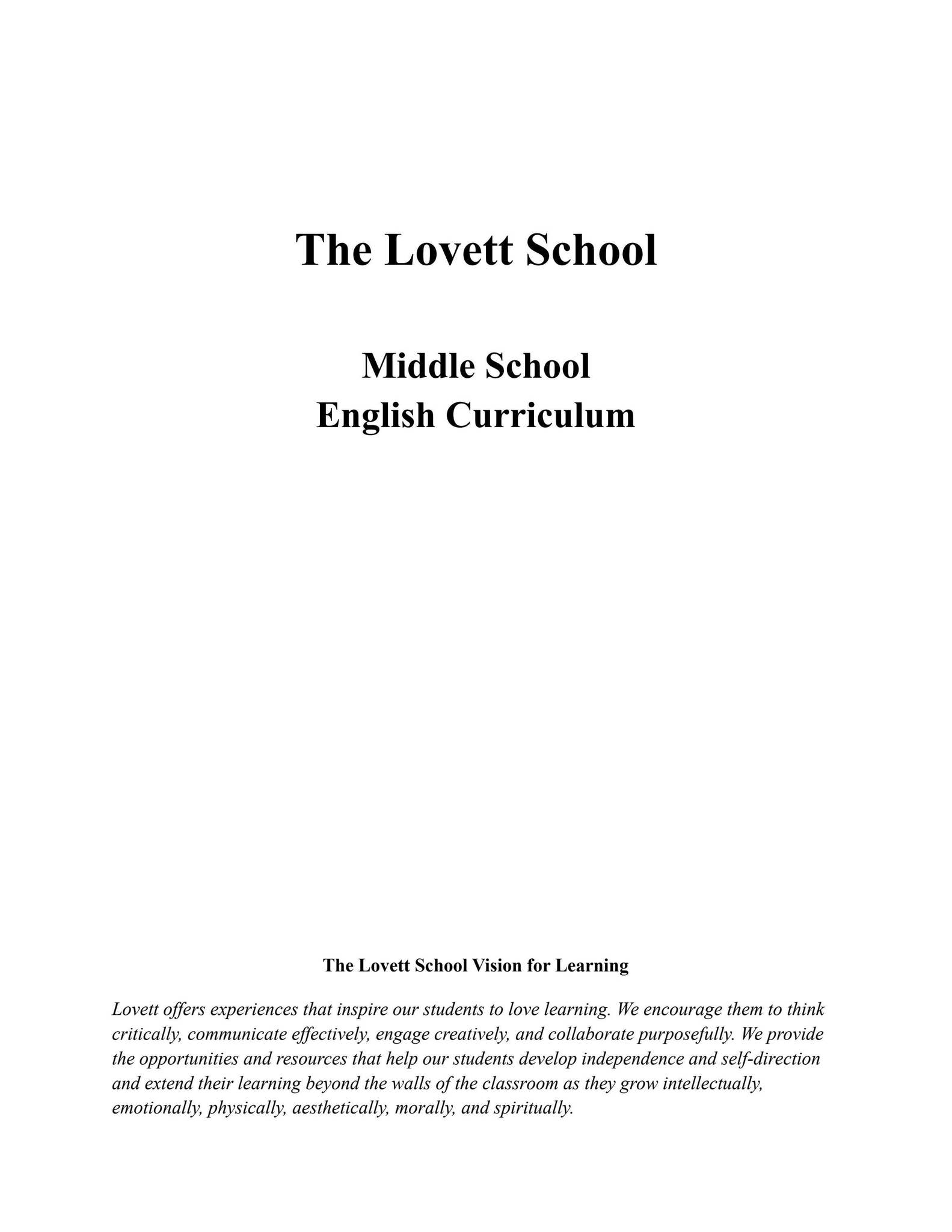 Middle School English Curriculum by The Lovett School - Issuu