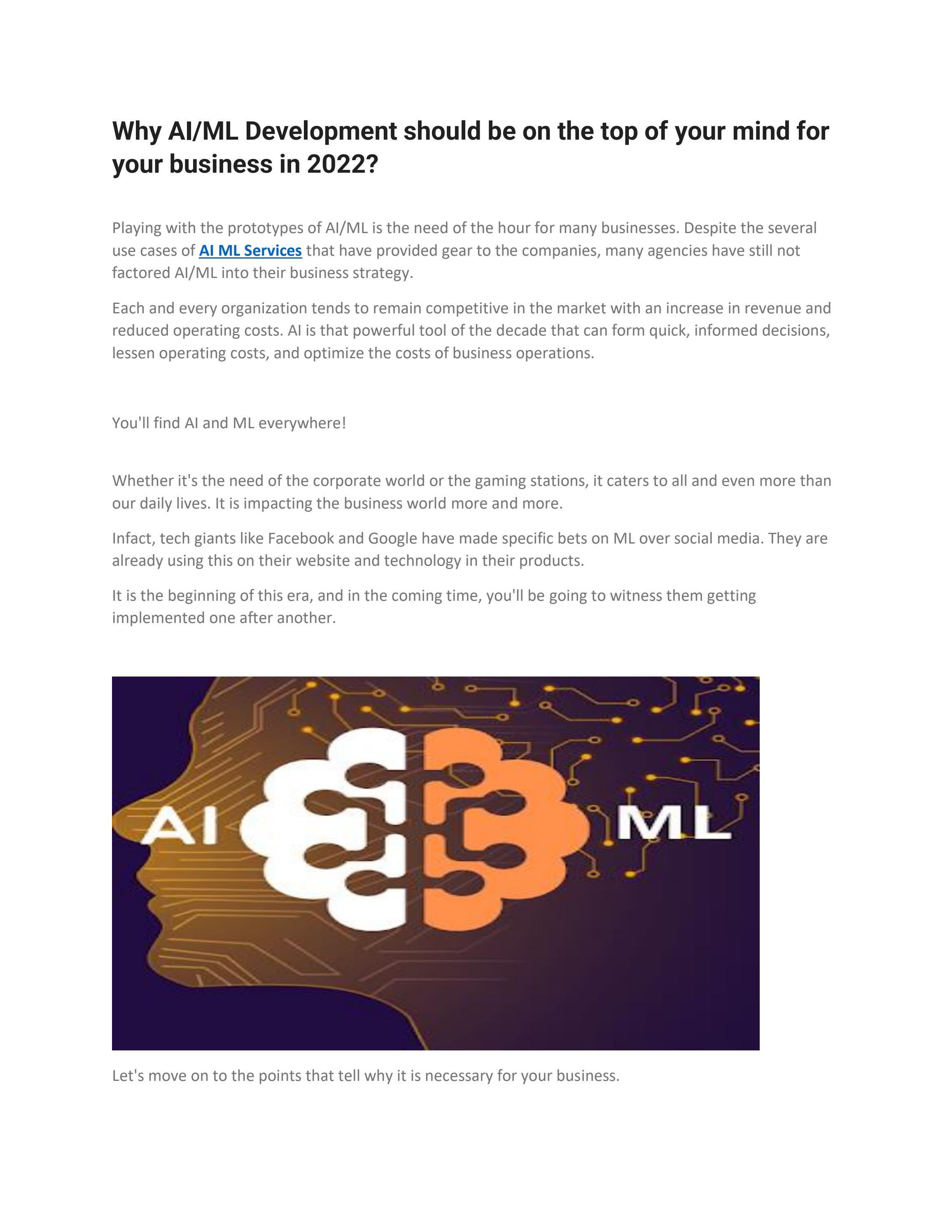 Why AI/ML Development should be on the top of your mind for your ...