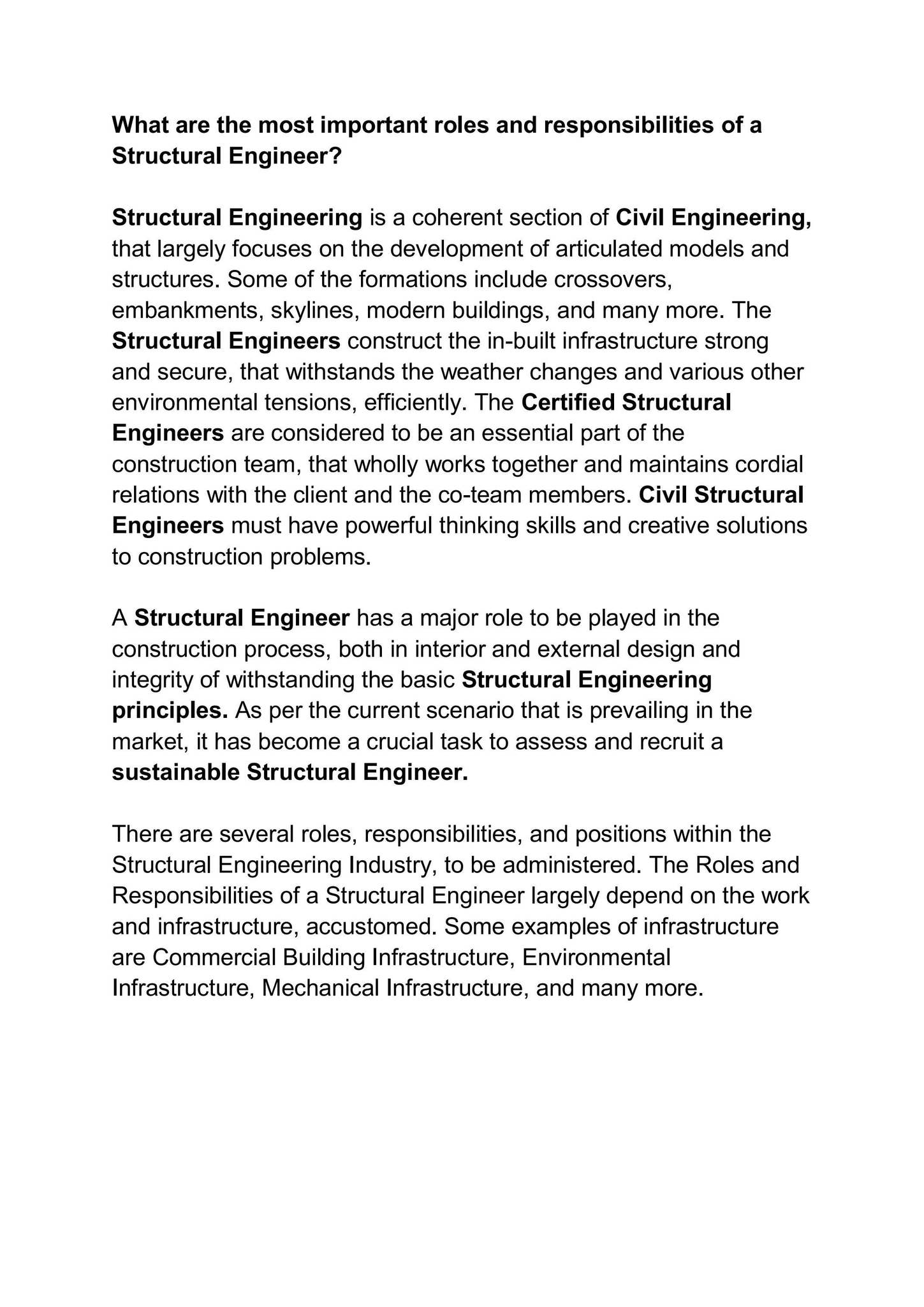 What are the most important roles and responsibilities of a Structural ...