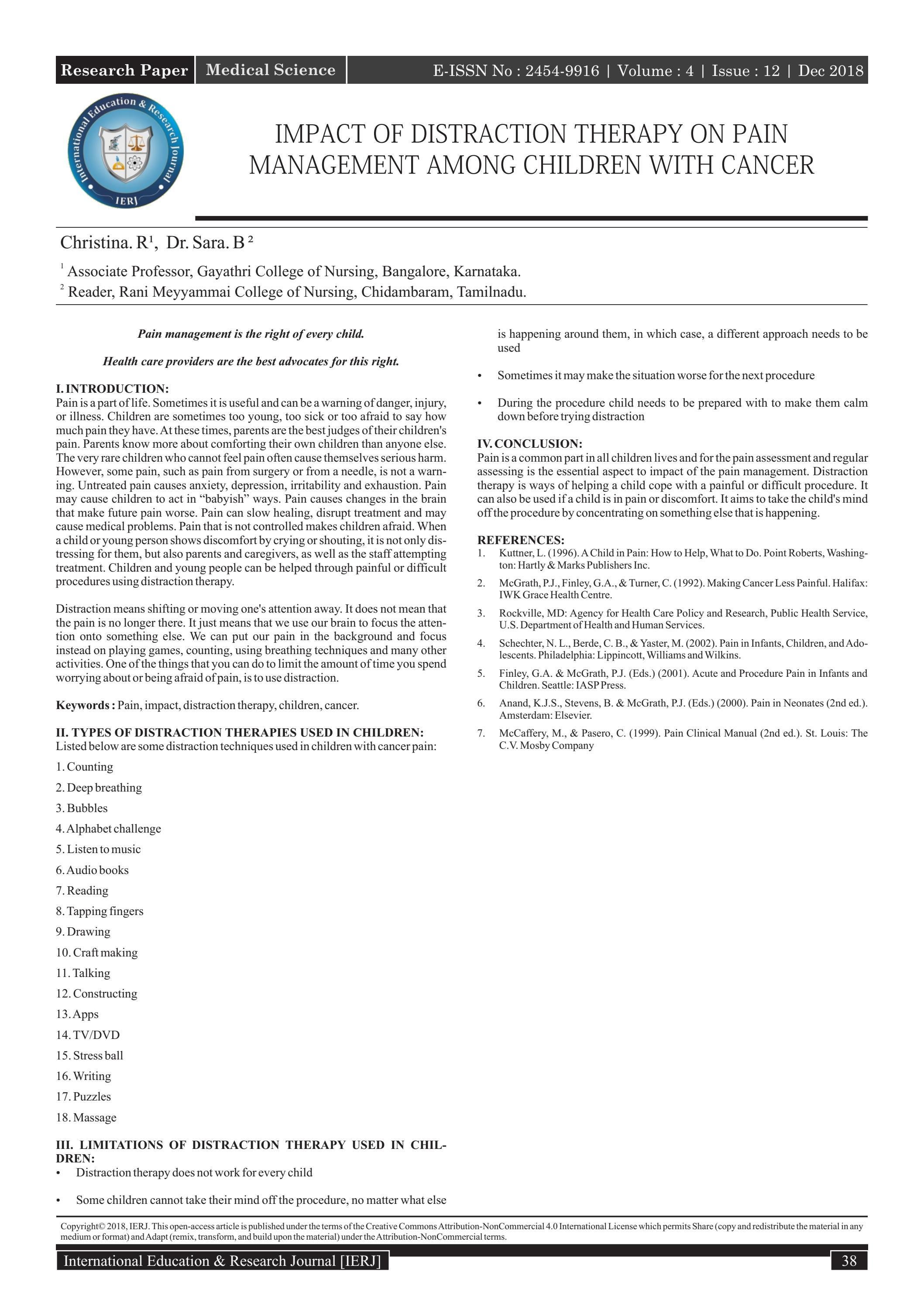 IMPACT OF DISTRACTION THERAPY ON PAIN MANAGEMENT AMONG CHILDREN WITH ...