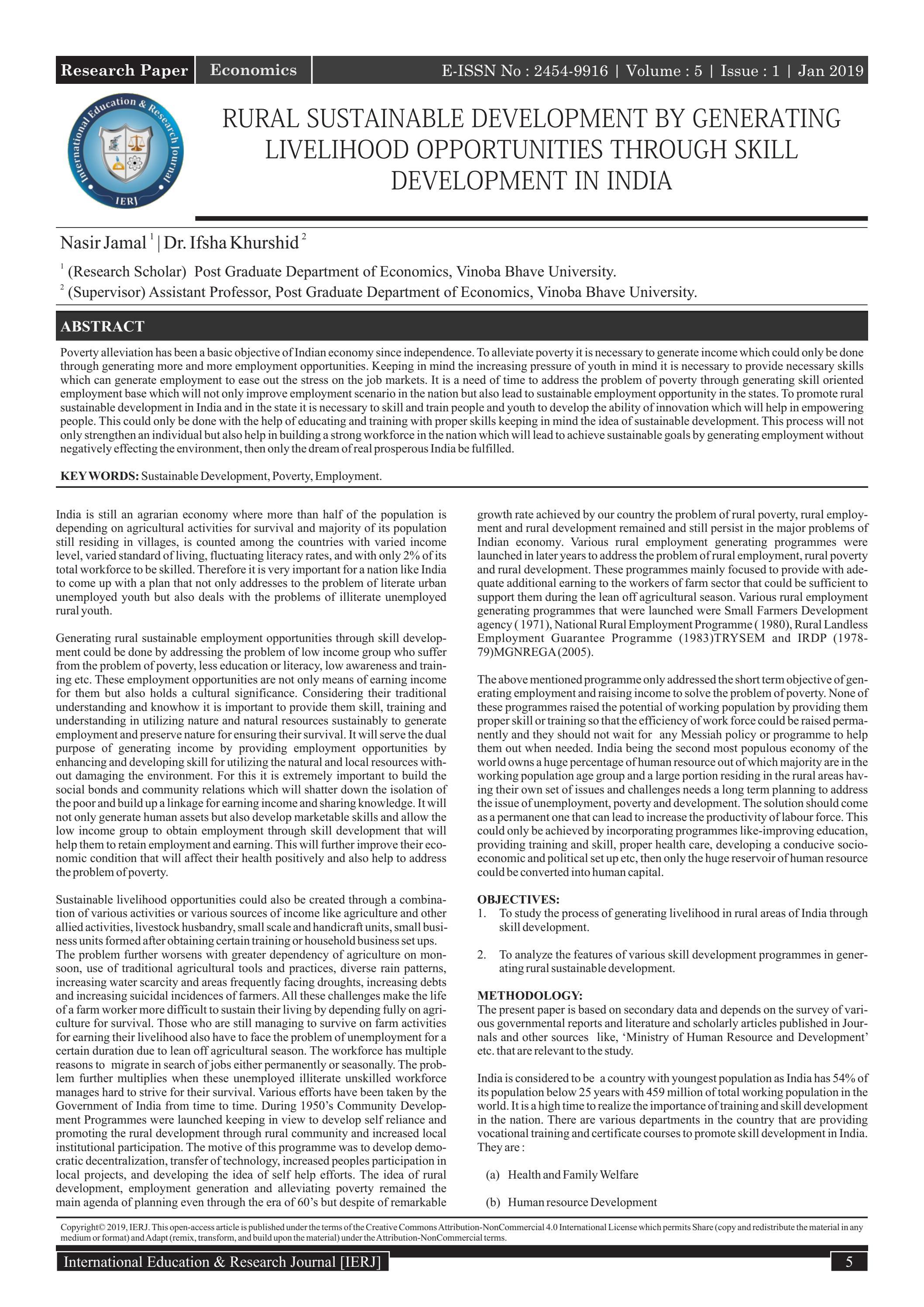 RURAL SUSTAINABLE DEVELOPMENT BY GENERATING LIVELIHOOD OPPORTUNITIES ...